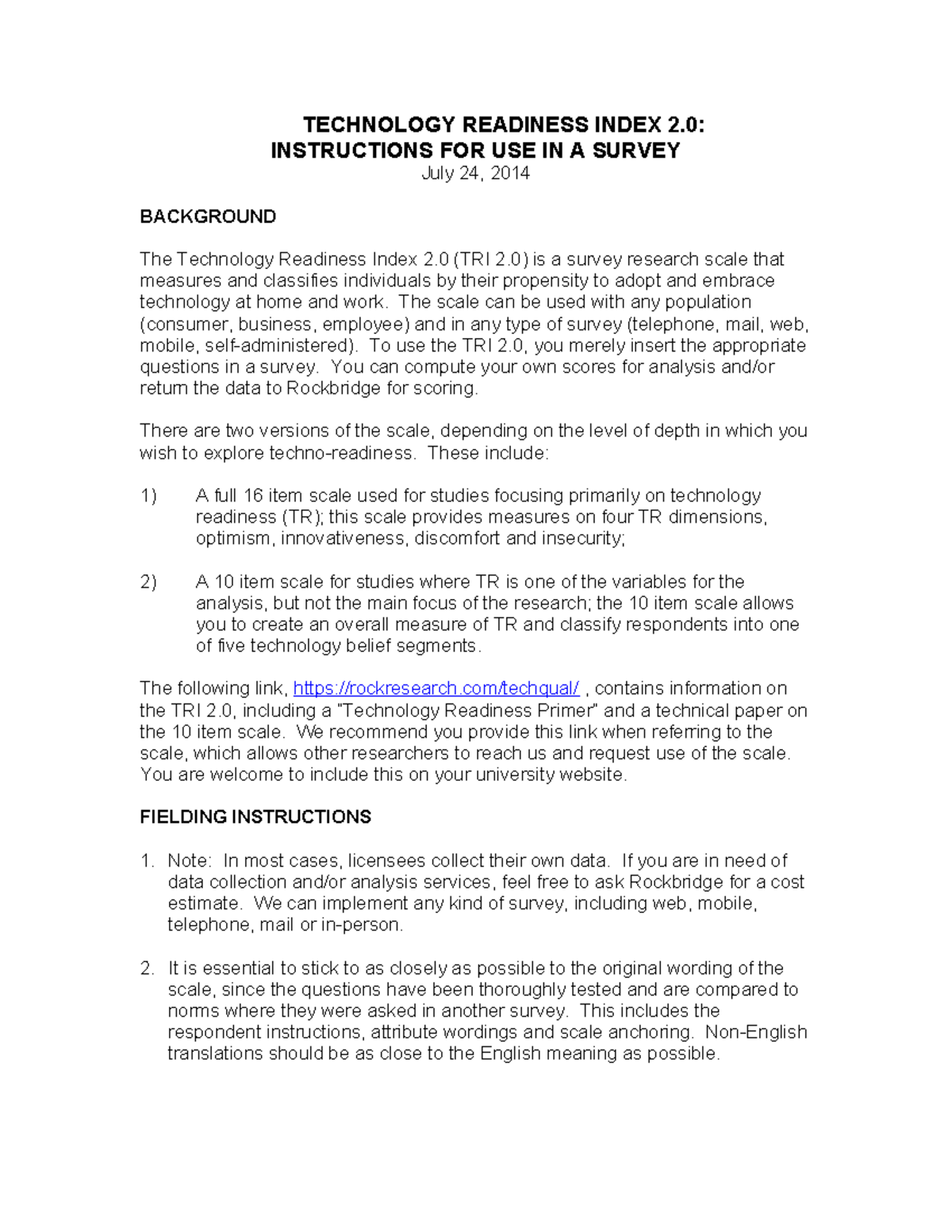 TR-Index-2 - TECHNOLOGY READINESS INDEX 2: INSTRUCTIONS FOR USE IN A ...
