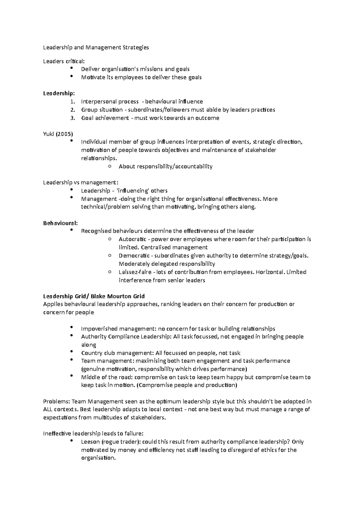 Leadership And Management Strategies Leadership And Management