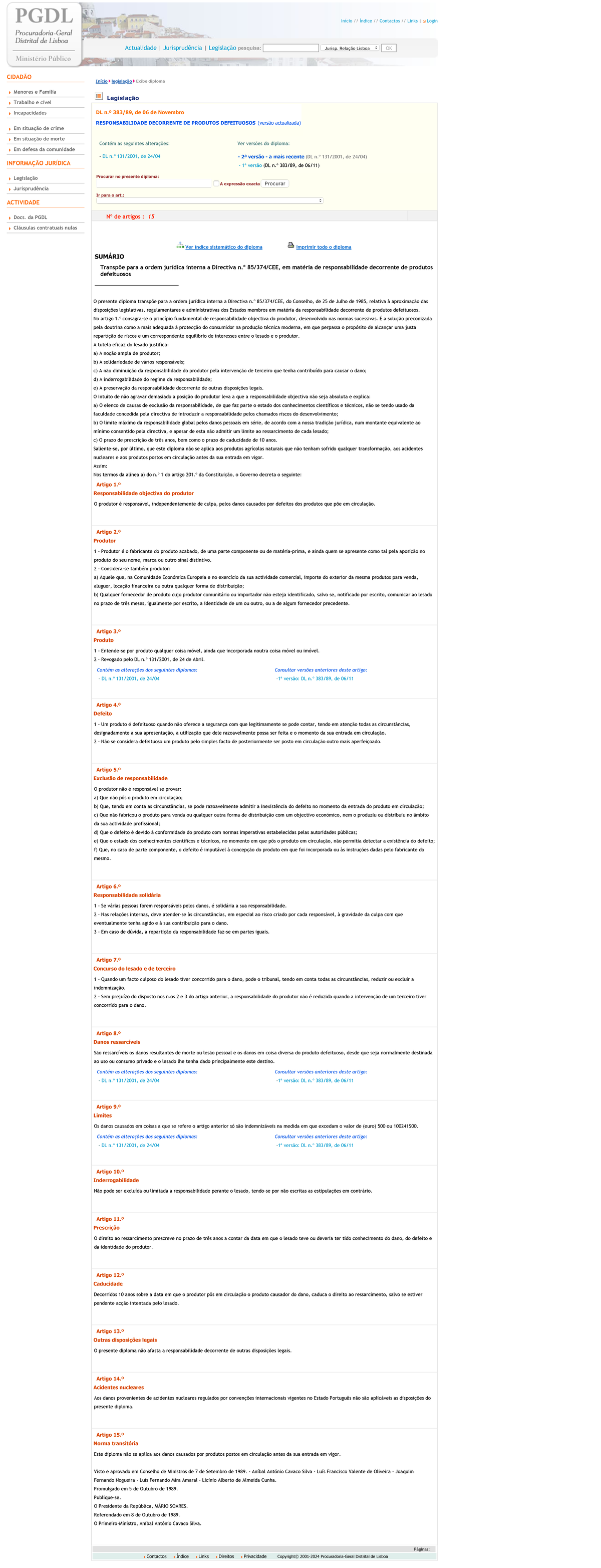 : DL n.º 383:89, de 06 de Novembro - CIDADÃO Menores e Família Trabalho e cível Incapacidades Em ...