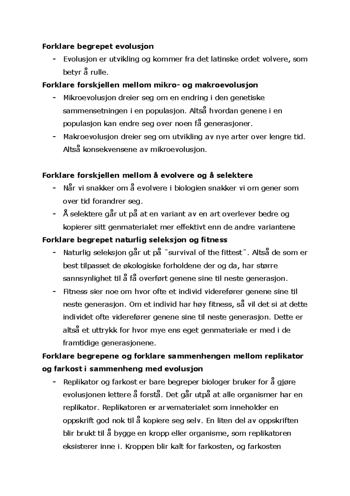 Kap 1-2 BIO egenvurdering - Forklare begrepet evolusjon - Evolusjon er ...