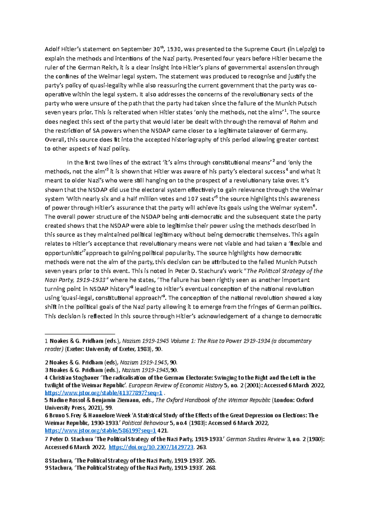 HS2610 Assignment 1 Critical Commentary-1-1 - Adolf Hitler’s statement ...