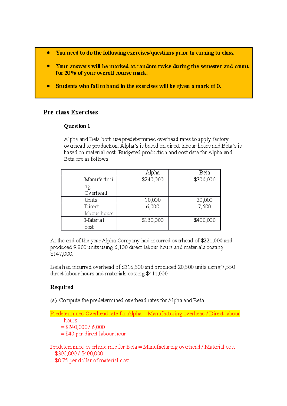 Week 8 c3282103 Answers - Pre-class Exercises Question 1 Alpha and Beta ...
