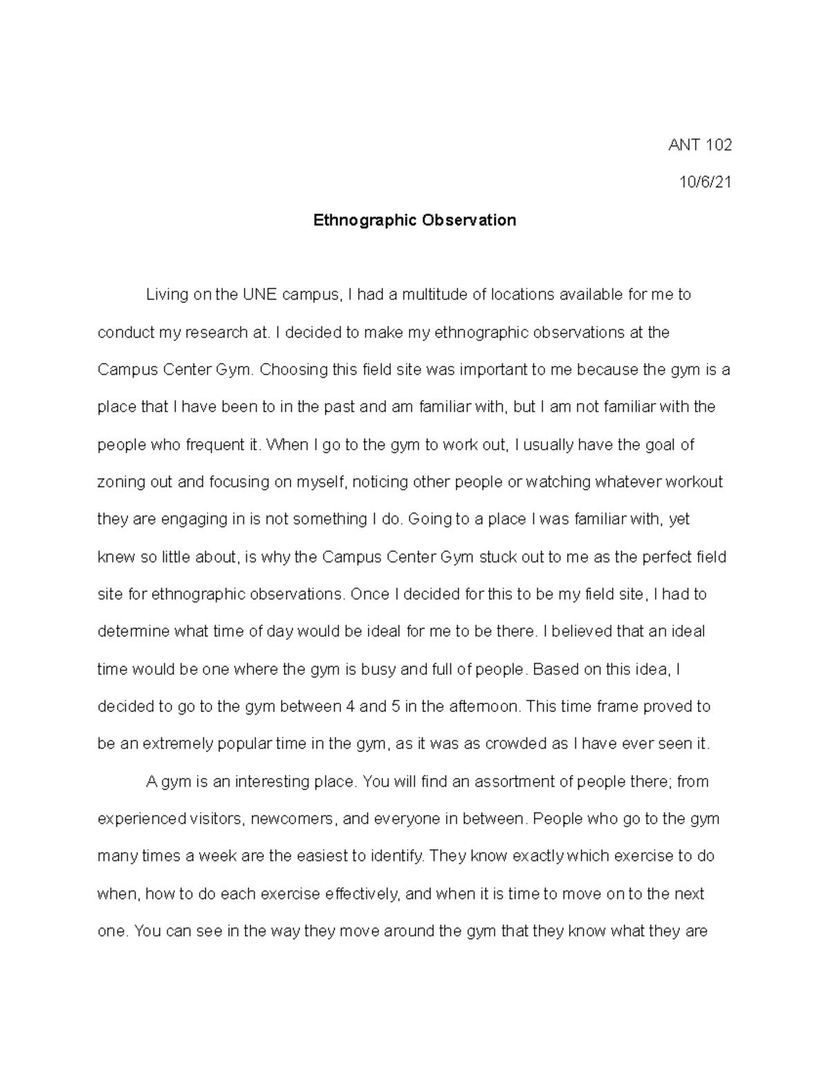 - Ethnographic Observation Essay - ANT 102 10/6/ Ethnographic ...