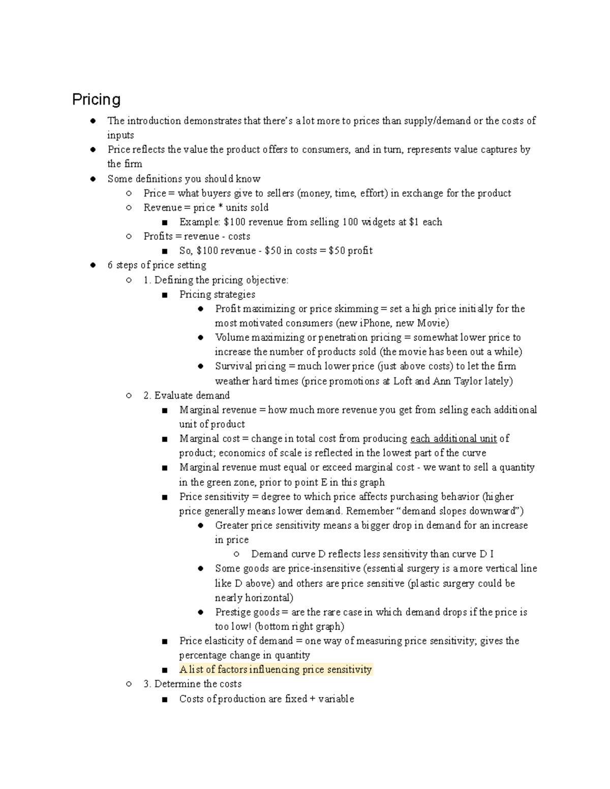 Module 16 - Pricing - Pricing The introduction demonstrates that there ...
