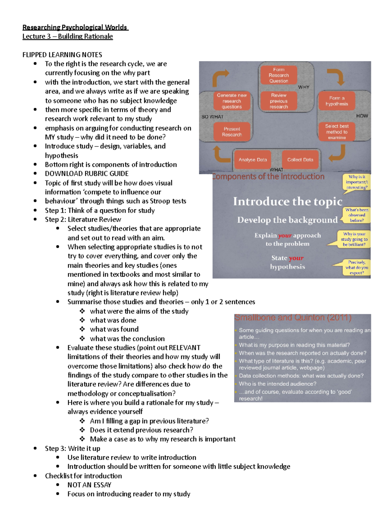 L3 - Bulding Rationale Notes - Researching Psychological Worlds Lecture ...