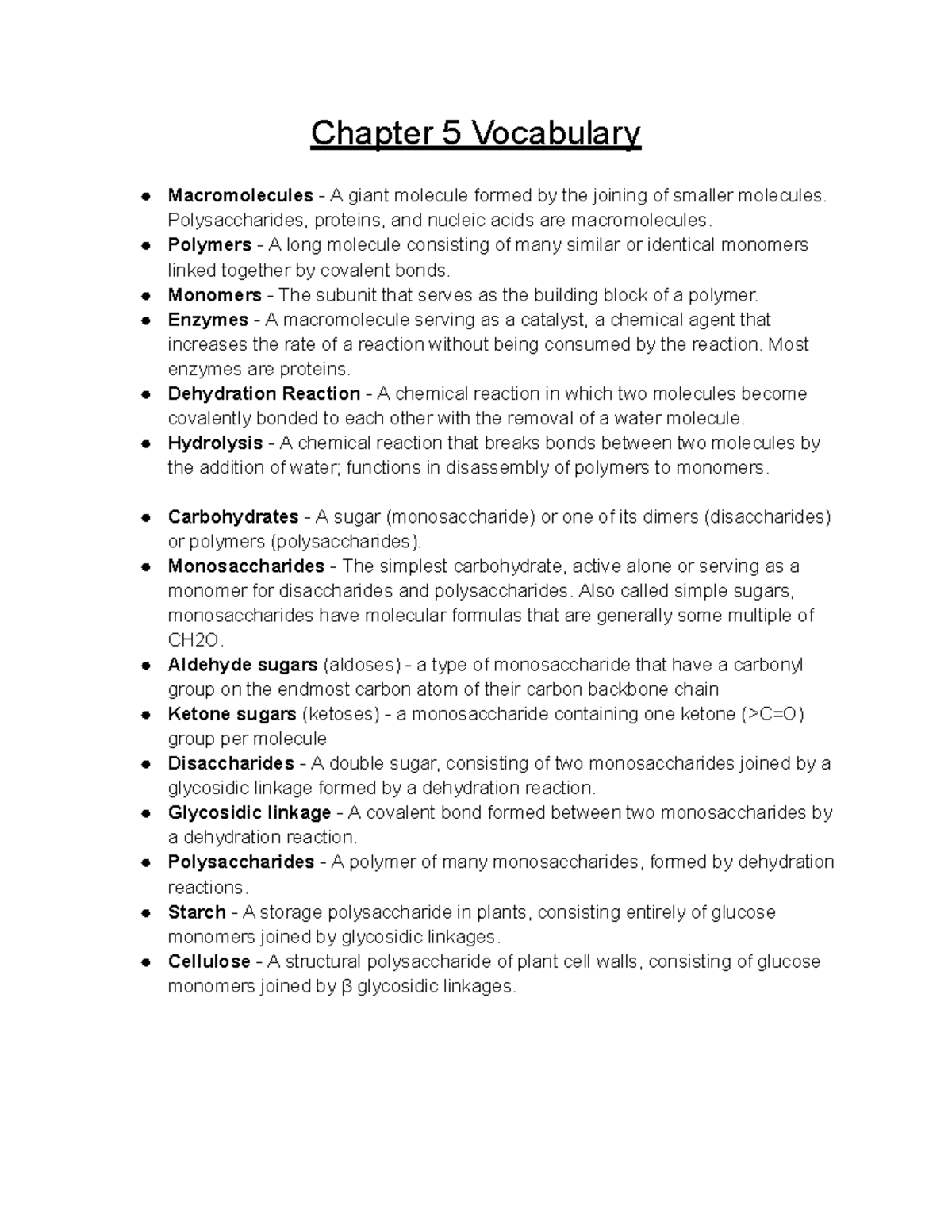 Chapter 5 Vocabulary - Chapter 5 Vocabulary Macromolecules - A giant ...