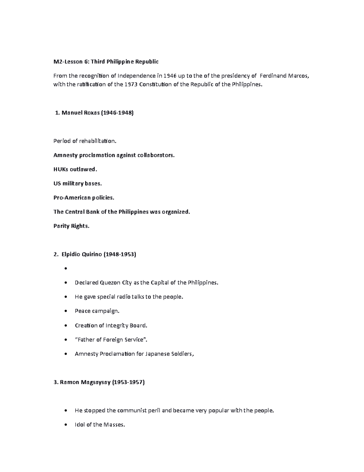 Pol Gov Lesson 4-8 REVIWER - M2-Lesson 6: Third Philippine Republic ...