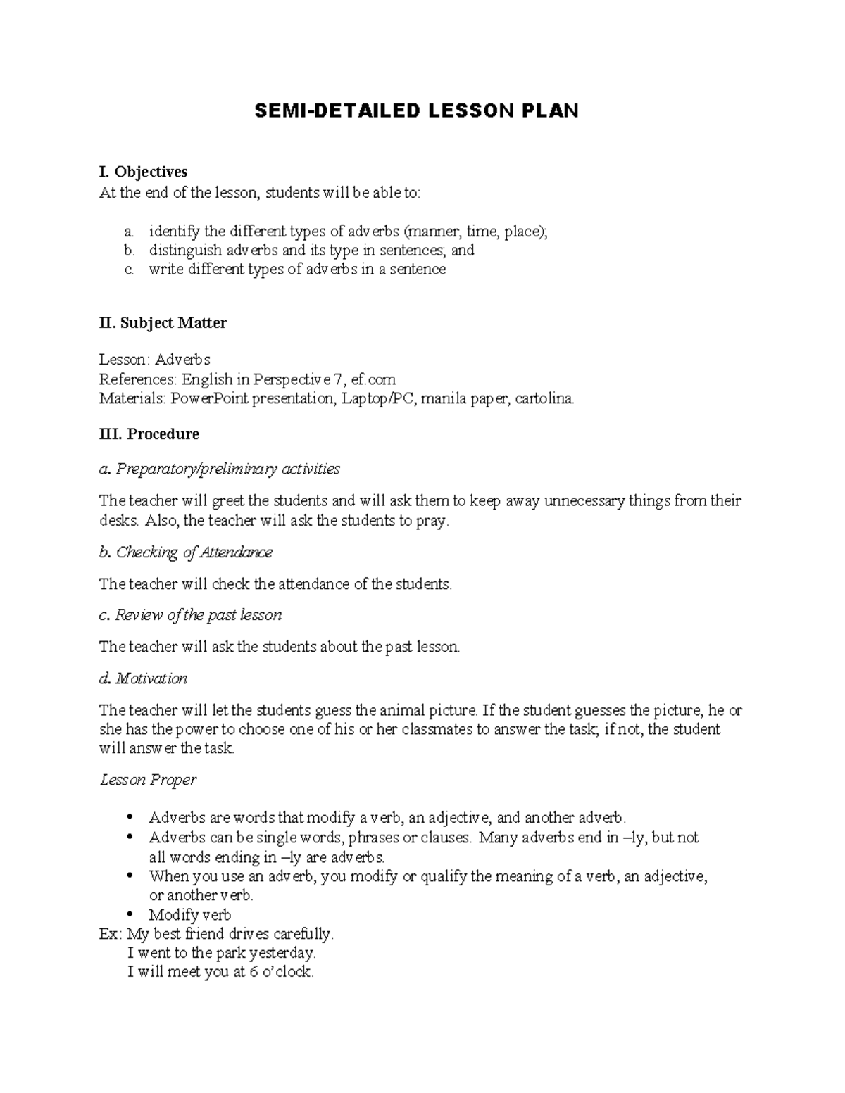 Final- Lesson-PLAN - prof ed - SEMI-DETAILED LESSON PLAN I. Objectives ...