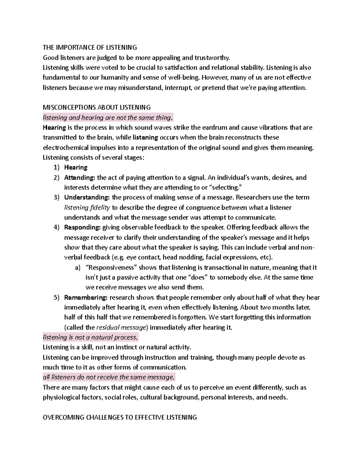 Chapter 5 listening - Textbook notes for Bailey Lathem's SPCH 1311 ...