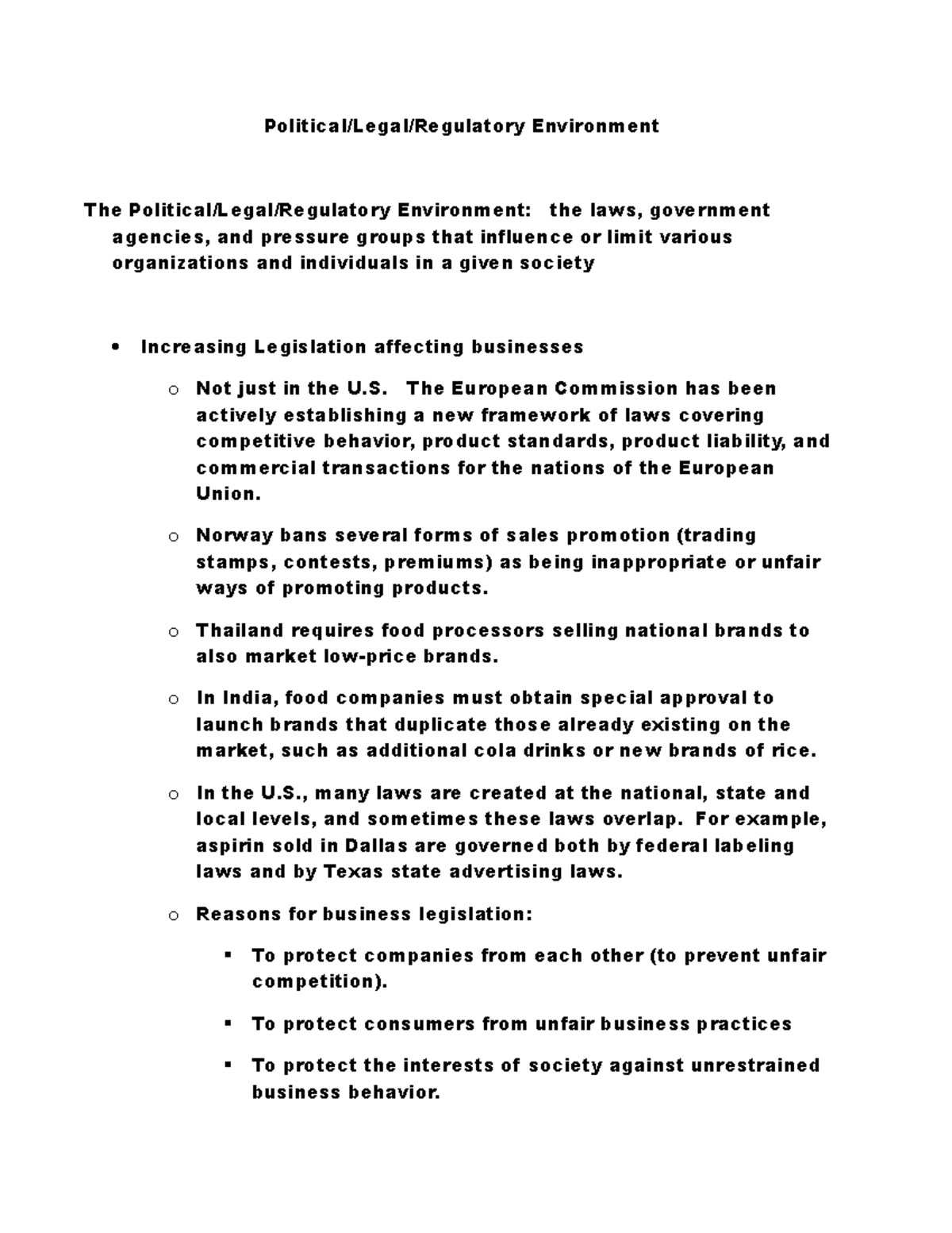 Course Material for External Environment Analysis - Political/Legal ...