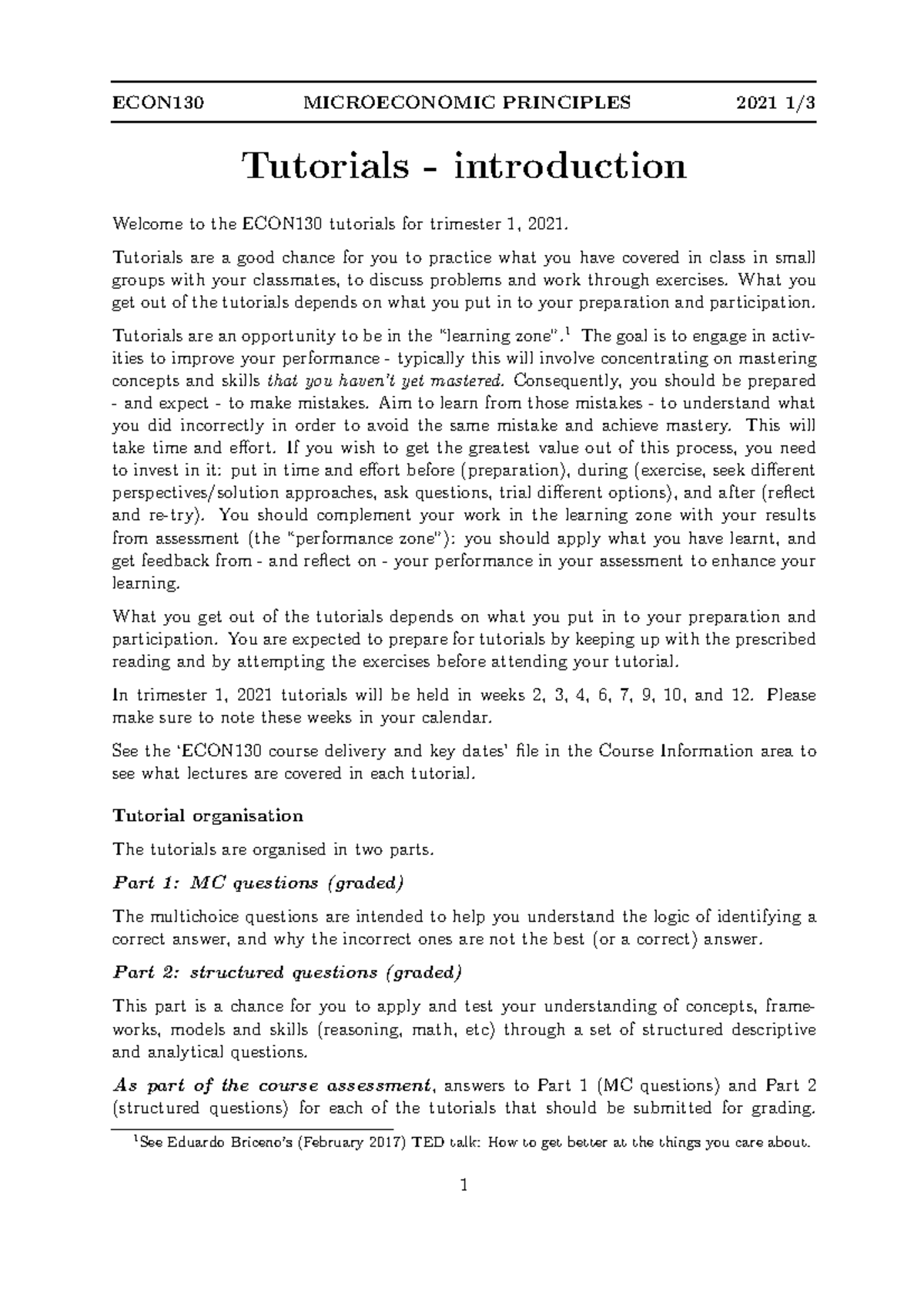 Econ130 - Tutorial questions - ECON130 MICROECONOMIC PRINCIPLES 2021 1 ...