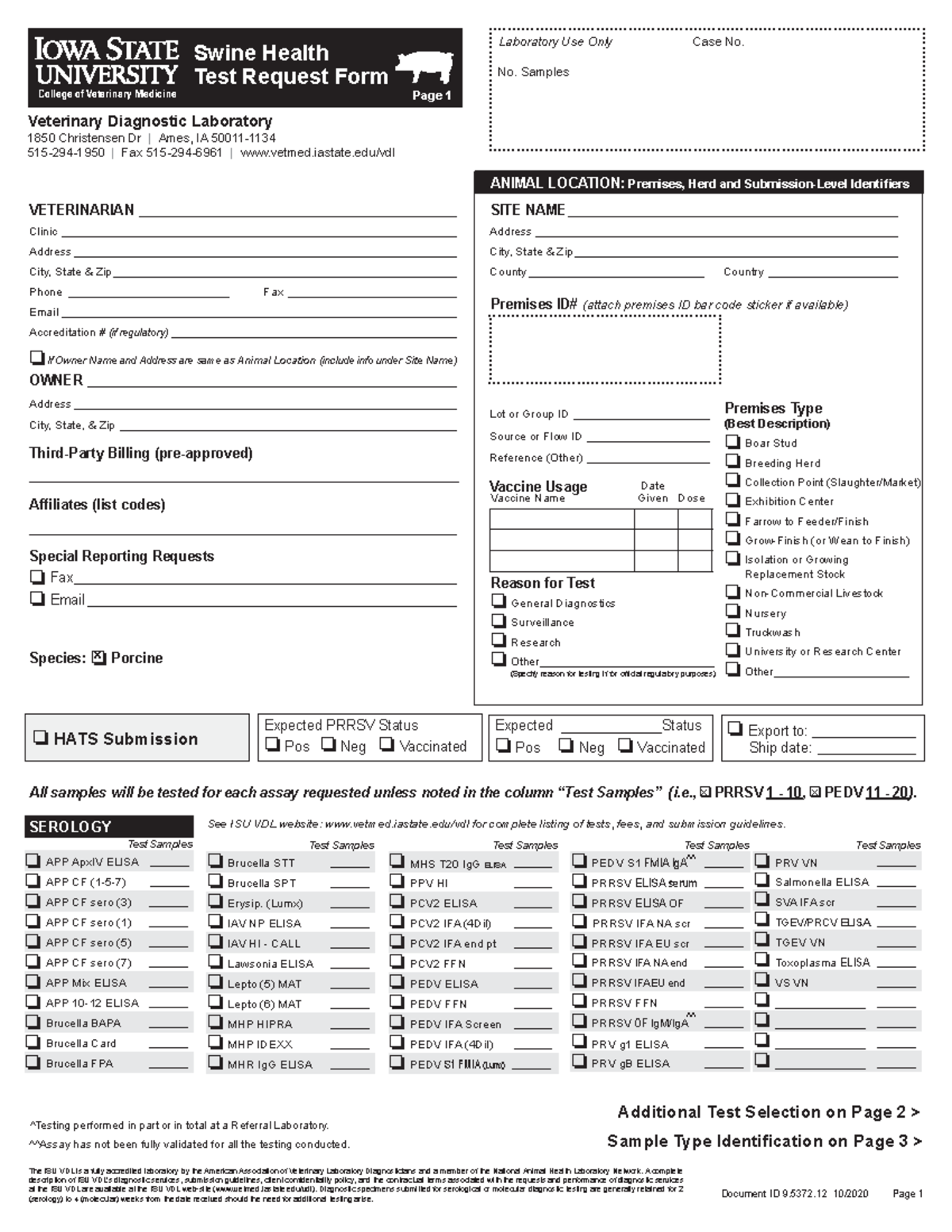 Swine health test request formforms survey for the enrollment it is ...