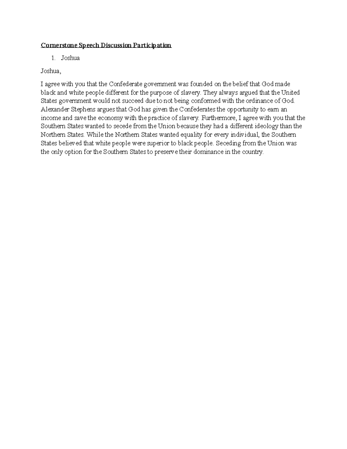 Cornerstone Speech Discussion Participation - Cornerstone Speech ...