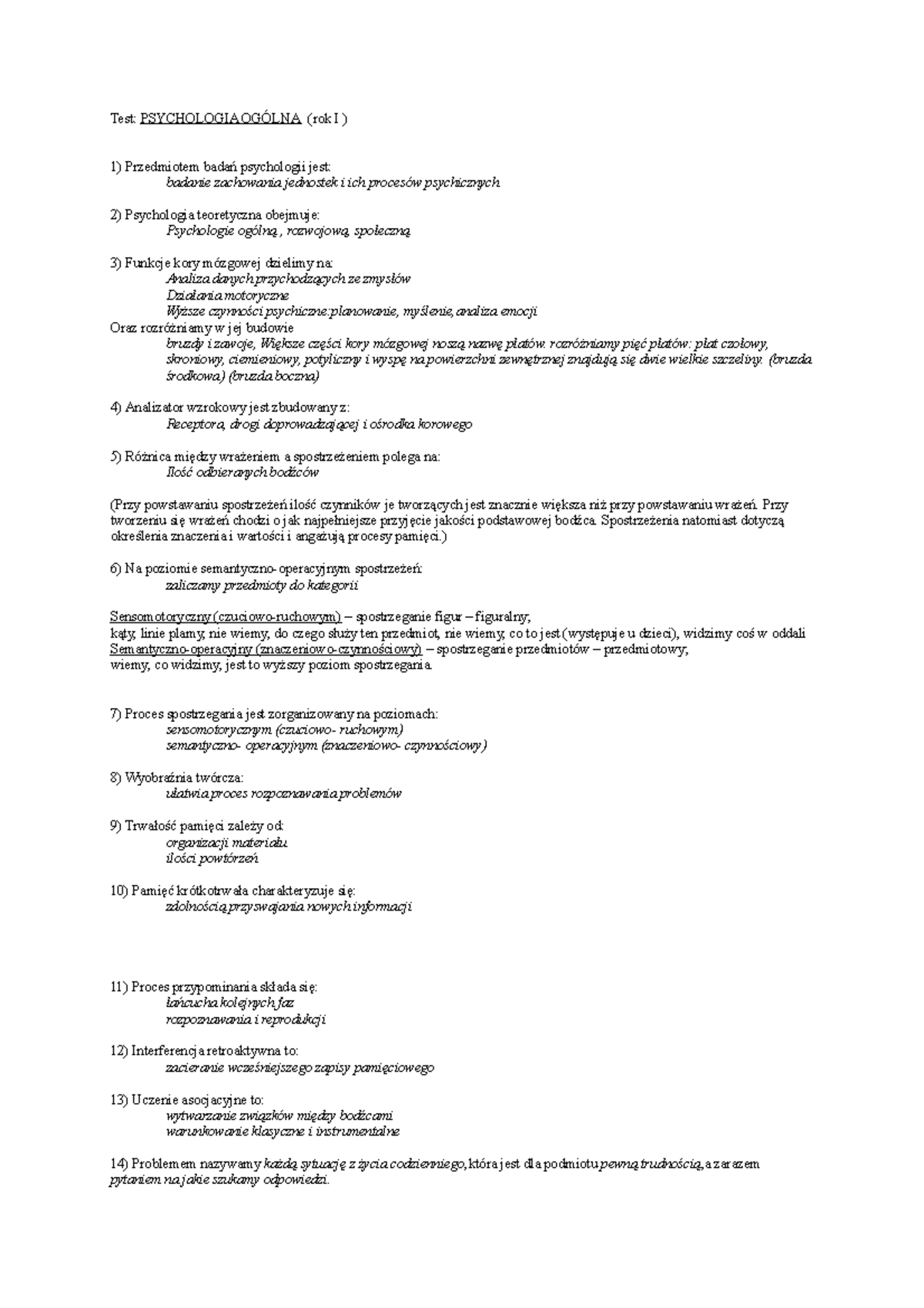 Test Psychologia - Test z psychologii-przykładowy - Test: PSYCHOLOGIA ...