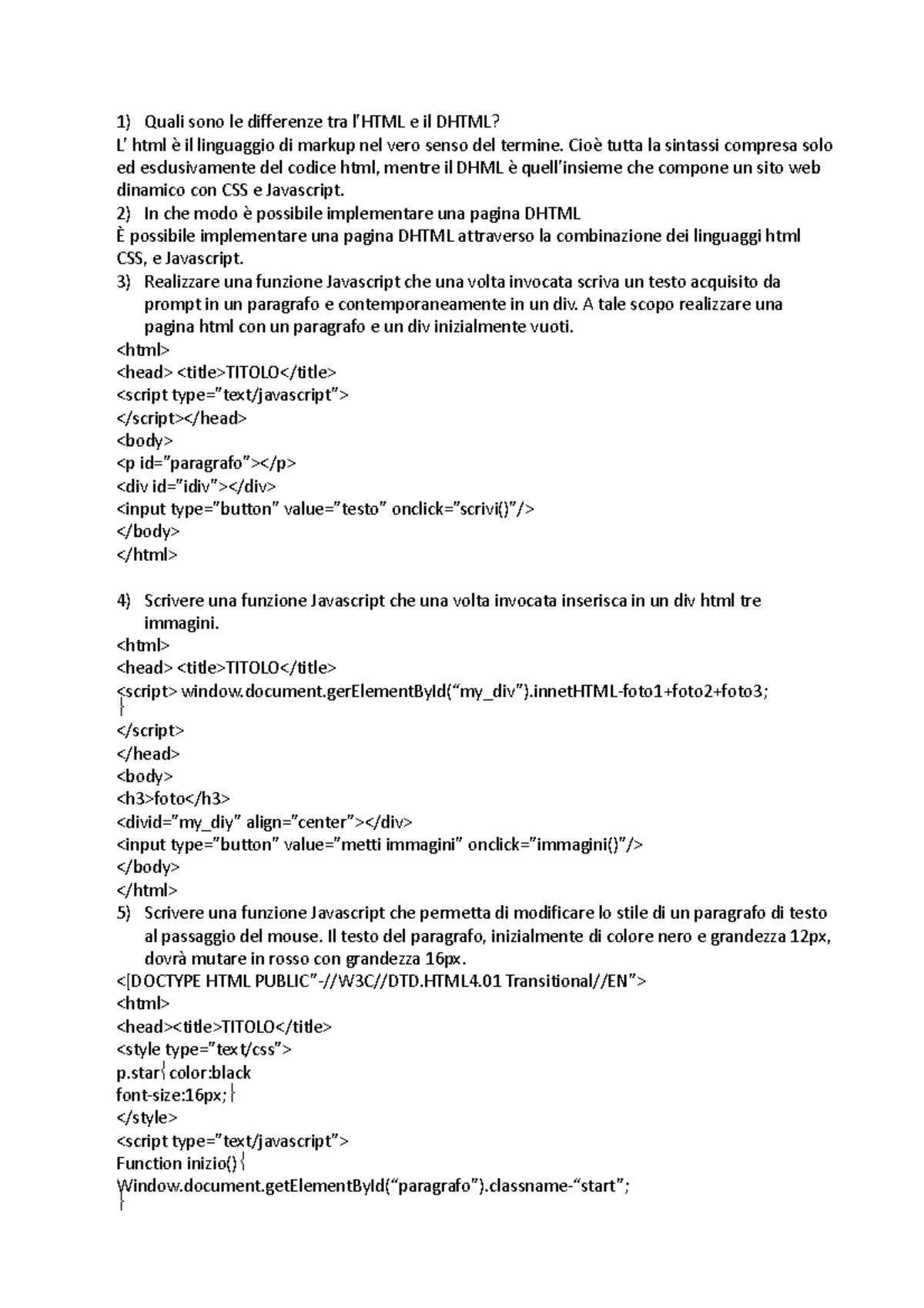 esercitazione 47 - Quali sono le differenze tra l’HTML e il DHTML? L ...