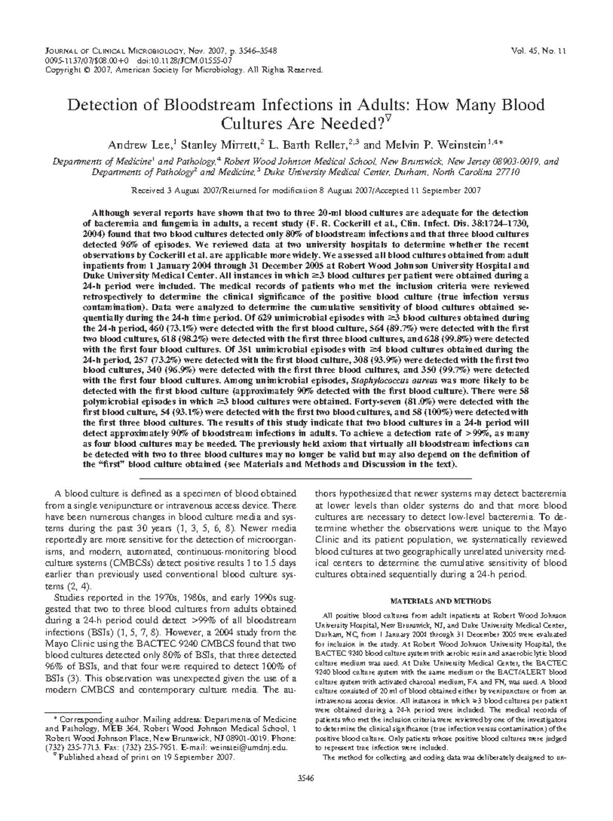 Baron, E.J., M.P. Weinstein, W.M. Dunne, Jr., P. Yagu - JOURNAL OF ...