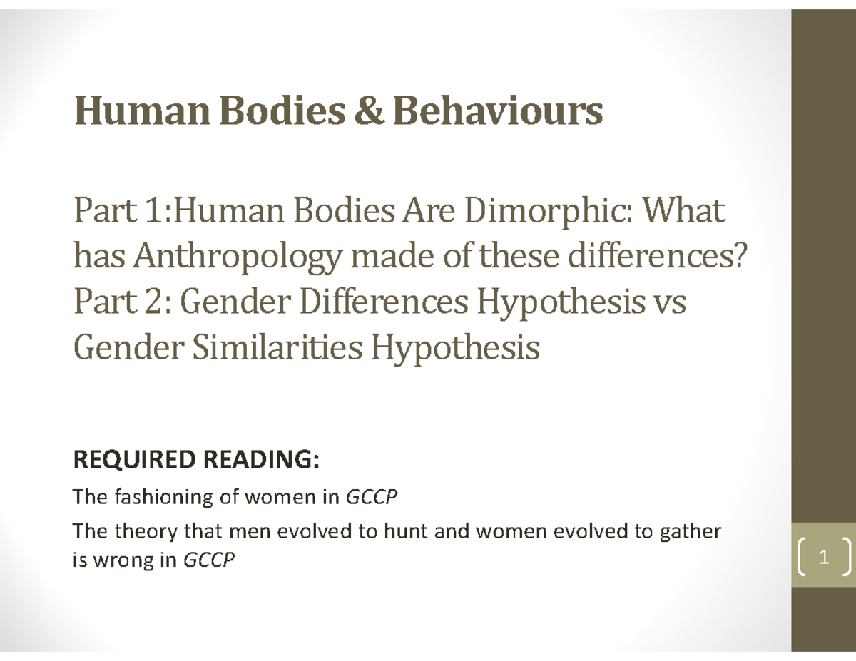 Lecture 41slide - Human Bodies & Behaviours Part 1:Human Bodies Are ...