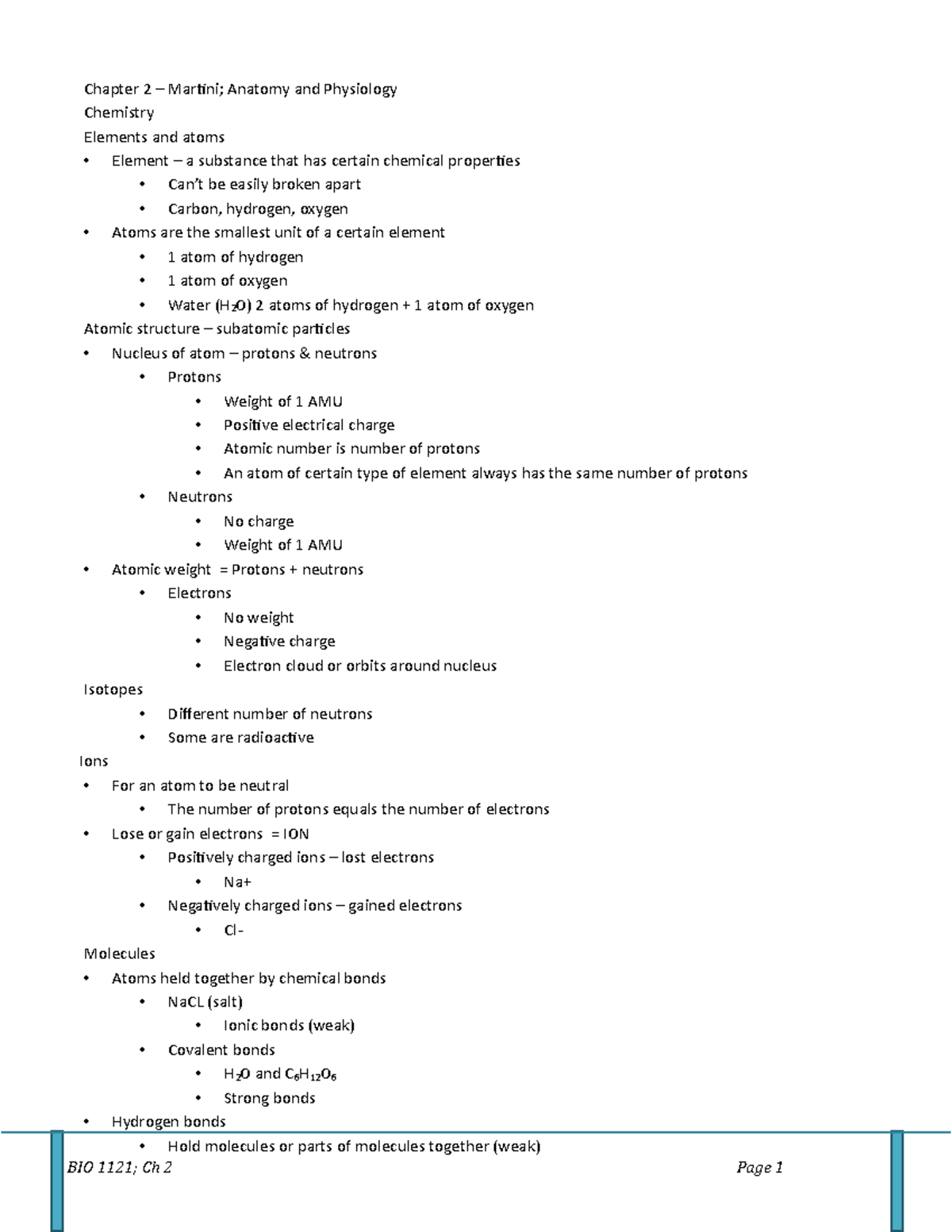 1121 ch2 notes - Chapter 2 - Chapter 2 – Martini; Anatomy and ...