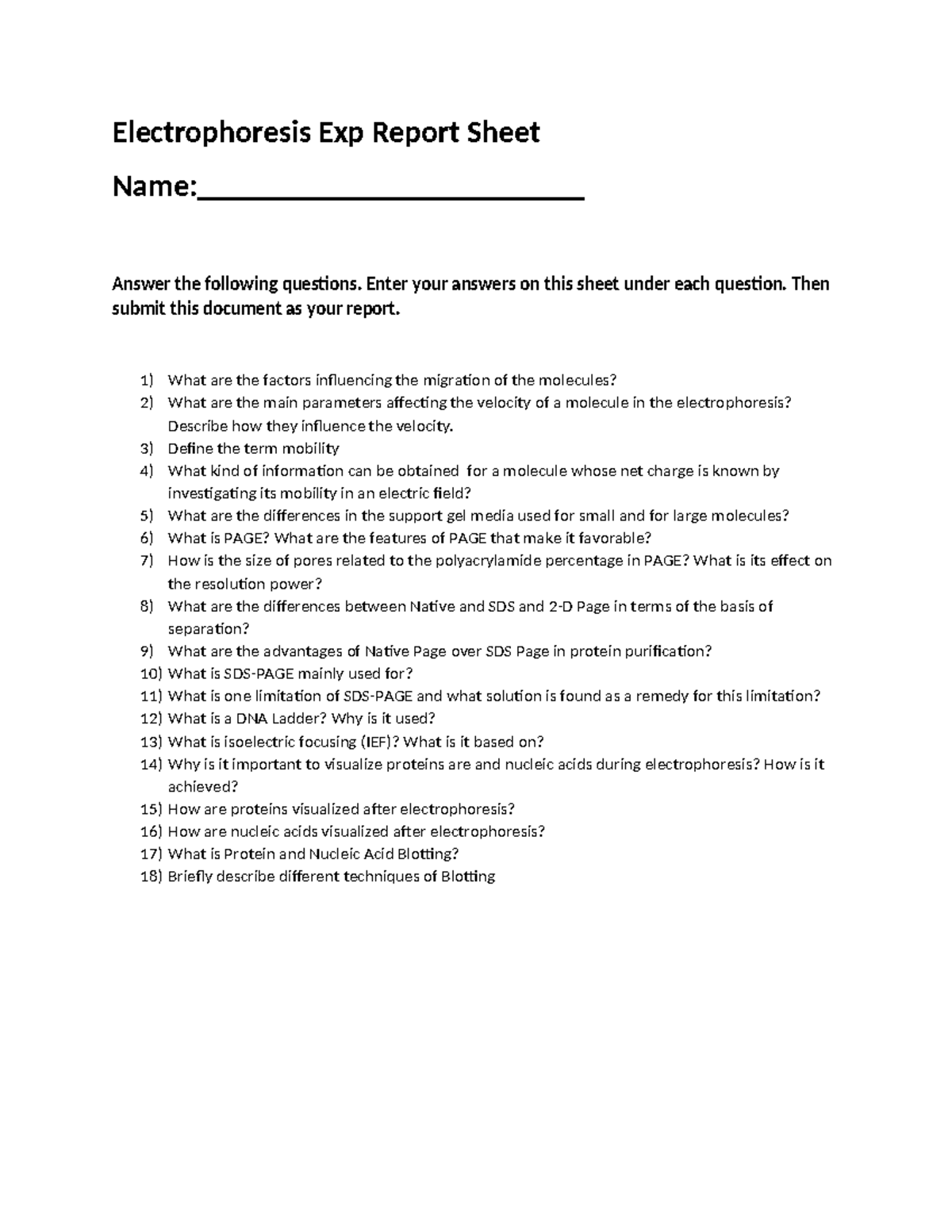Electrophoresis Exp Report Sheet - Tagged - Electrophoresis Exp Report ...