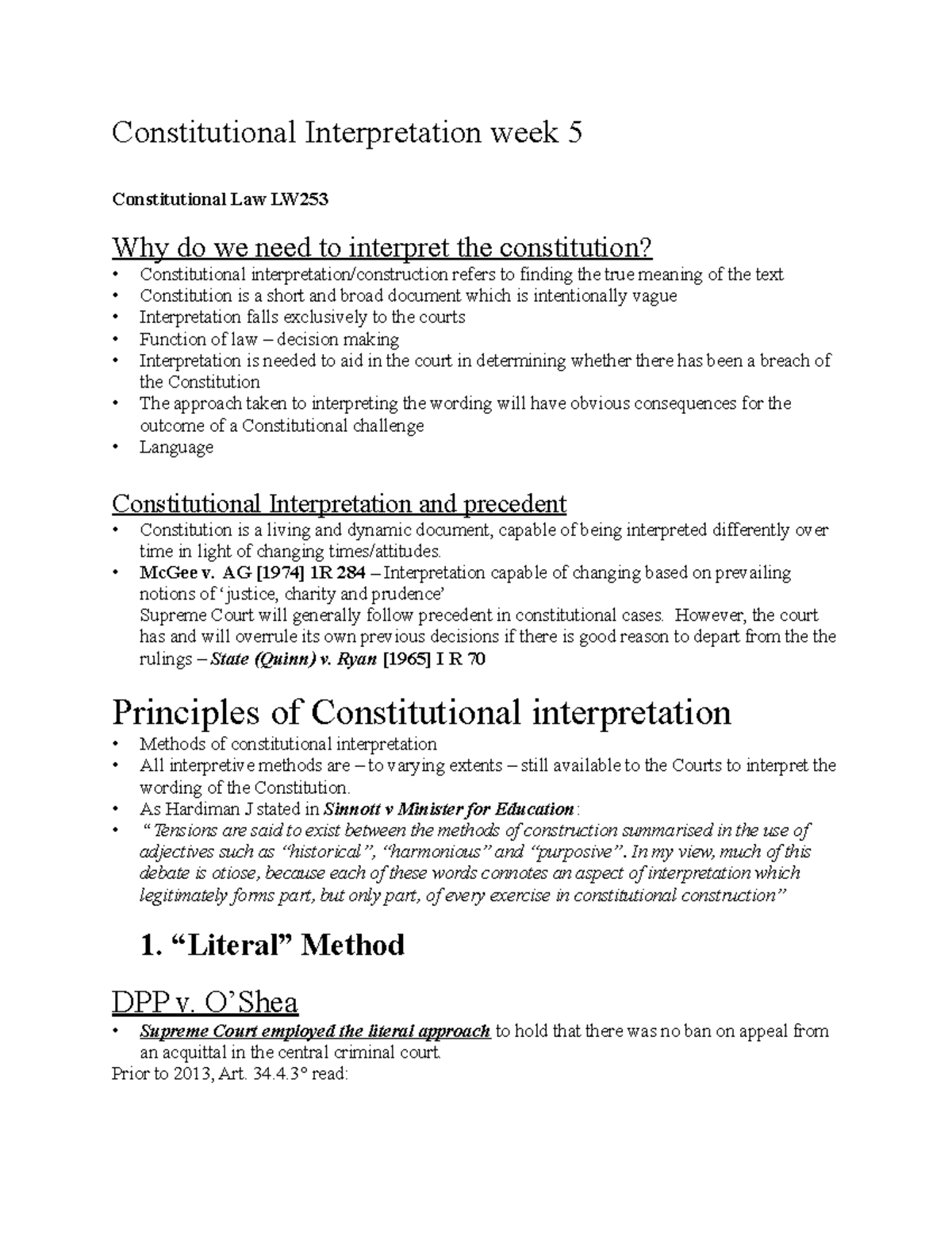 Constitutional Interpretation week 5 - • McGee v. AG [1974] 1R 284 ...