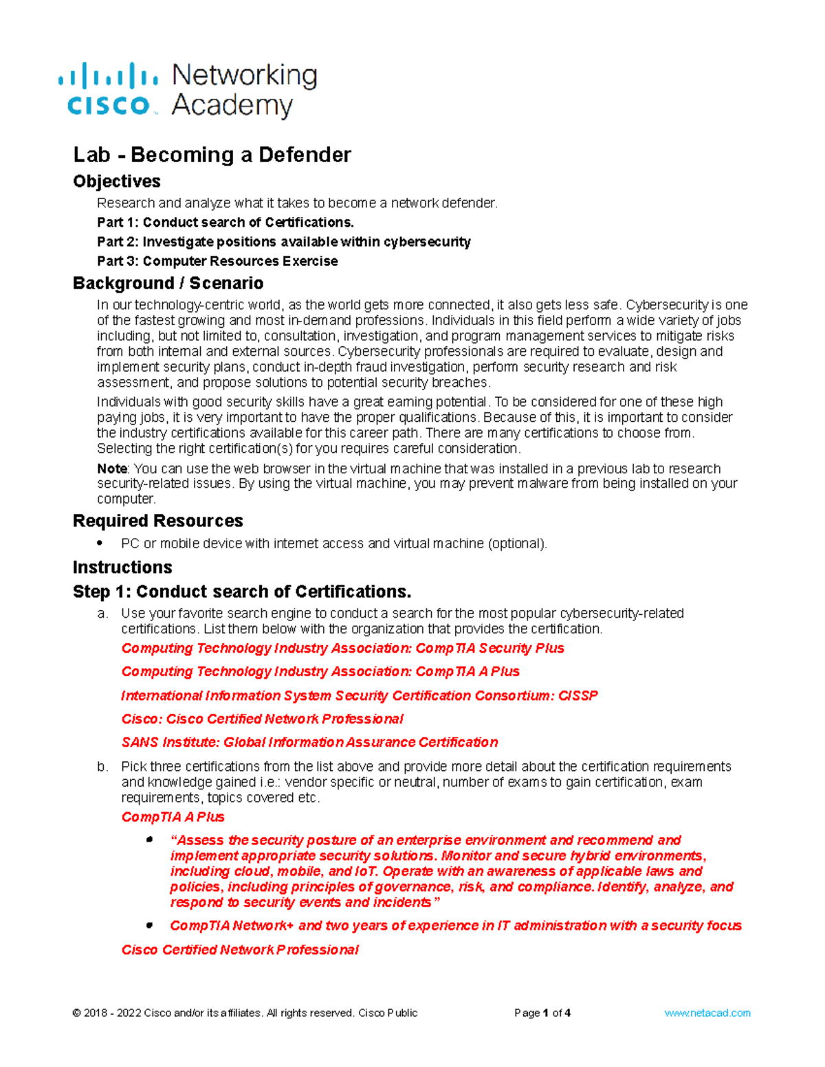 2.2.5 Lab - Becoming a Defender - Objectives Research and analyze what ...