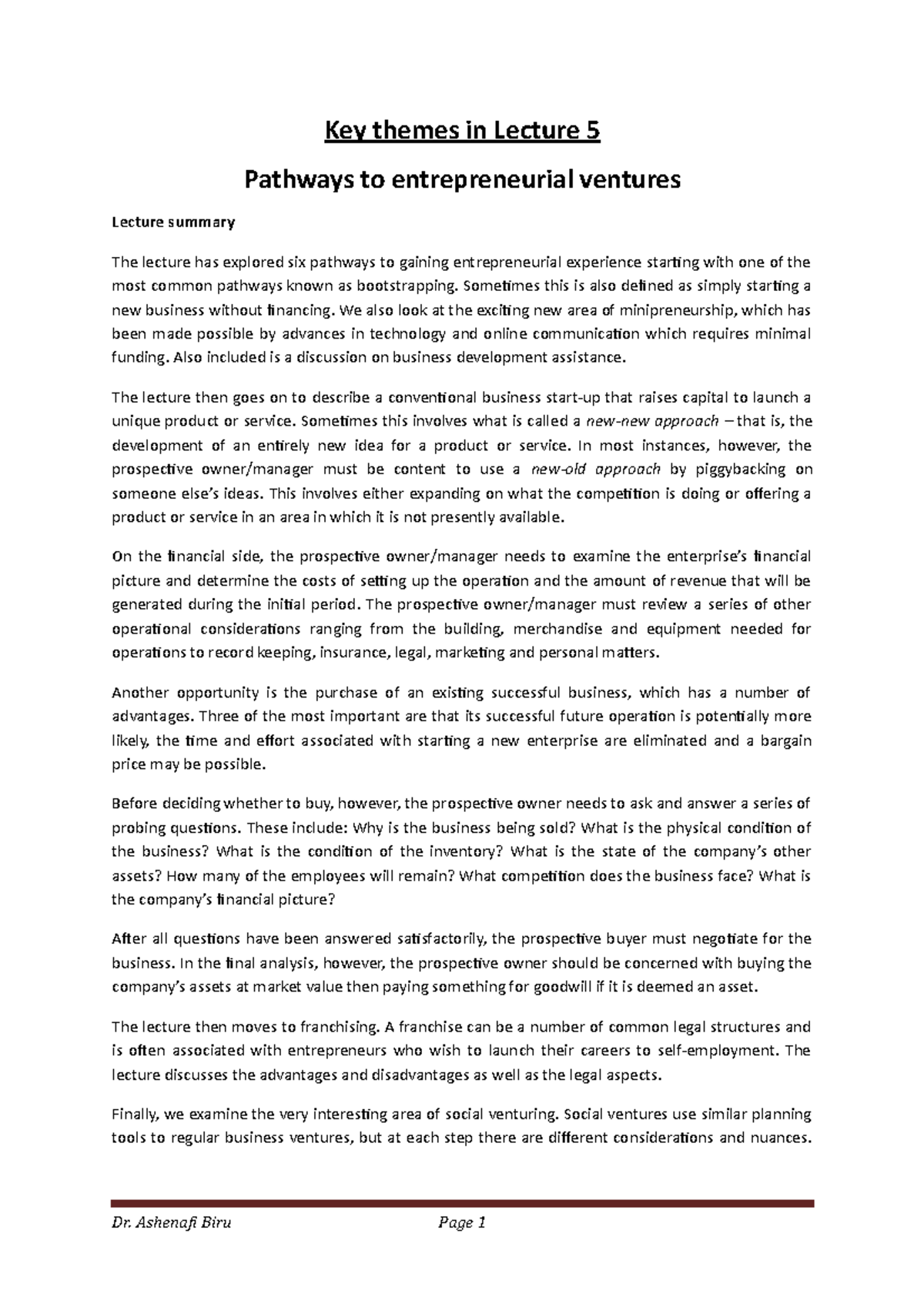 Lecture Summary Week 5 - vce further - Key themes in Lecture 5 Pathways ...