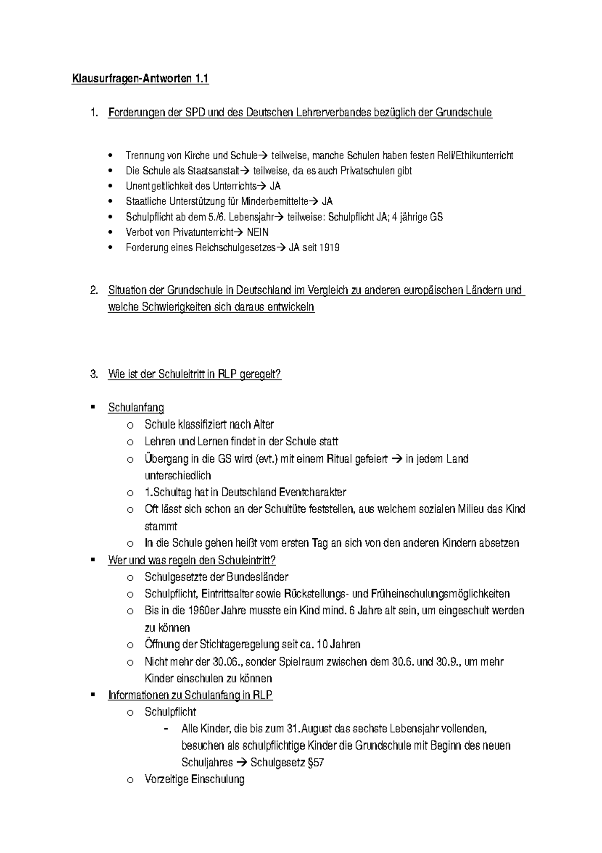 1.1 Fragen und Antworten[ 1060] - Klausurfragen-Antworten 1 1. Forderungen der SPD und des ...