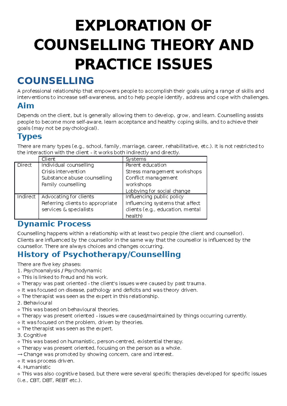 EPSY535 Lecture 1 - EXPLORATION OF COUNSELLING THEORY AND PRACTICE ...