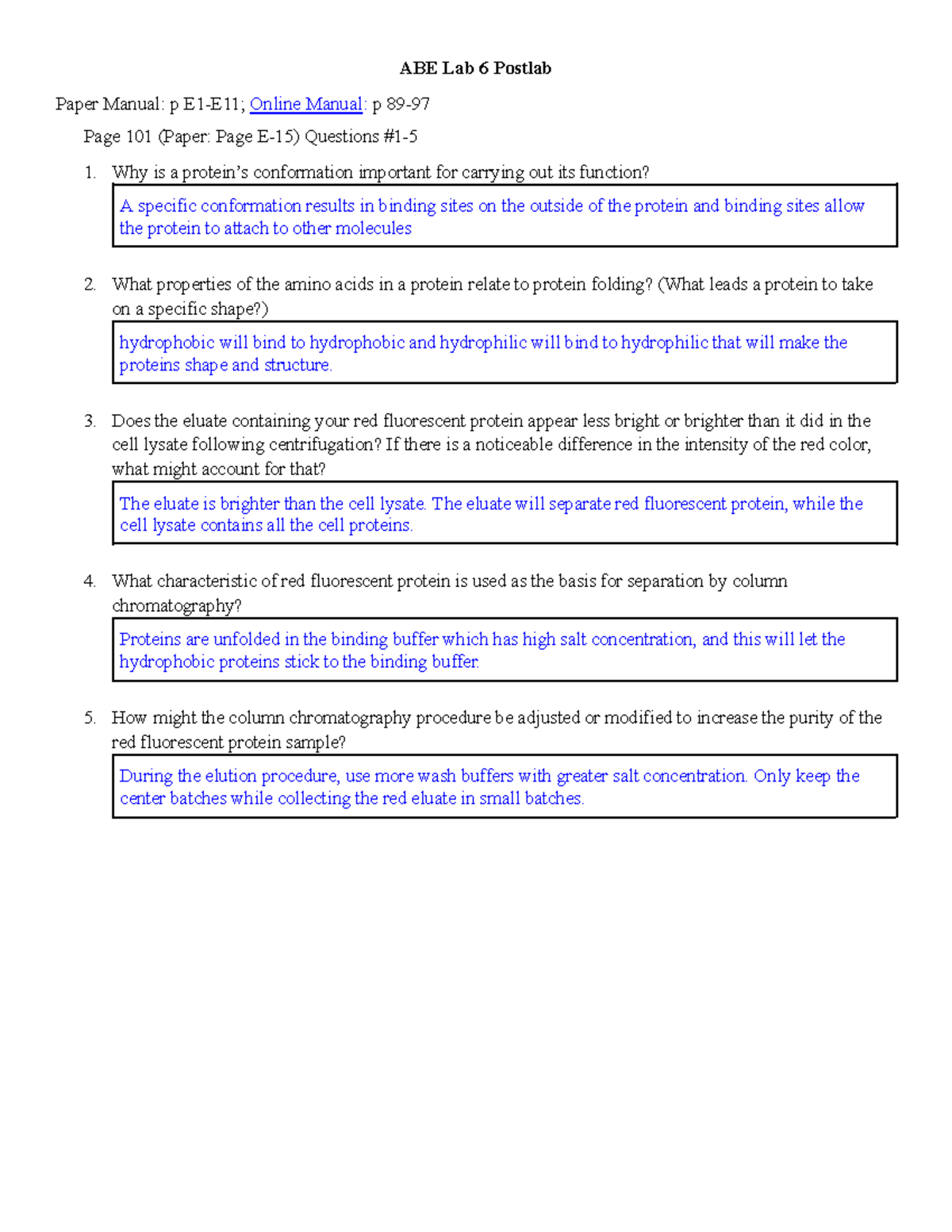 ABE La 6 Postlab type - ABE Lab 6 Postlab Paper Manual: p E1-E11 ...