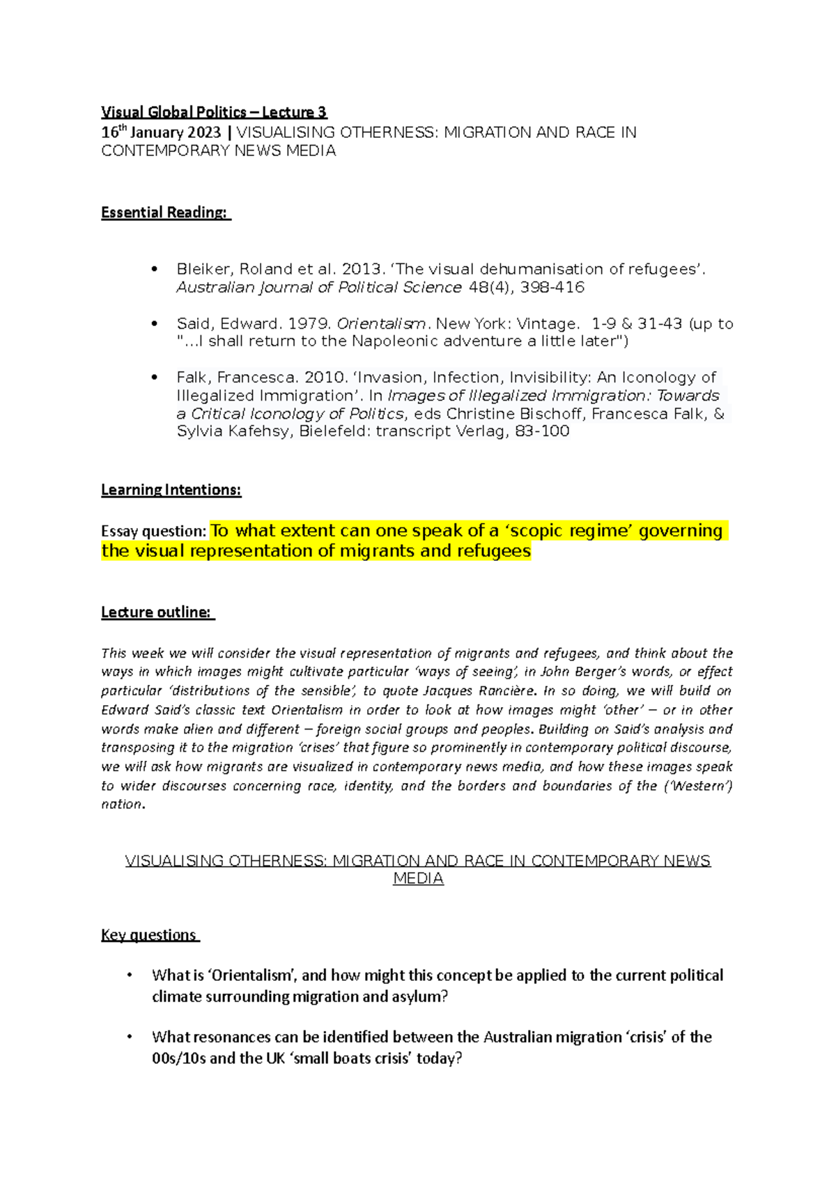 Visual Global Politics Lec 3 - Visual Global Politics – Lecture 3 16 th ...