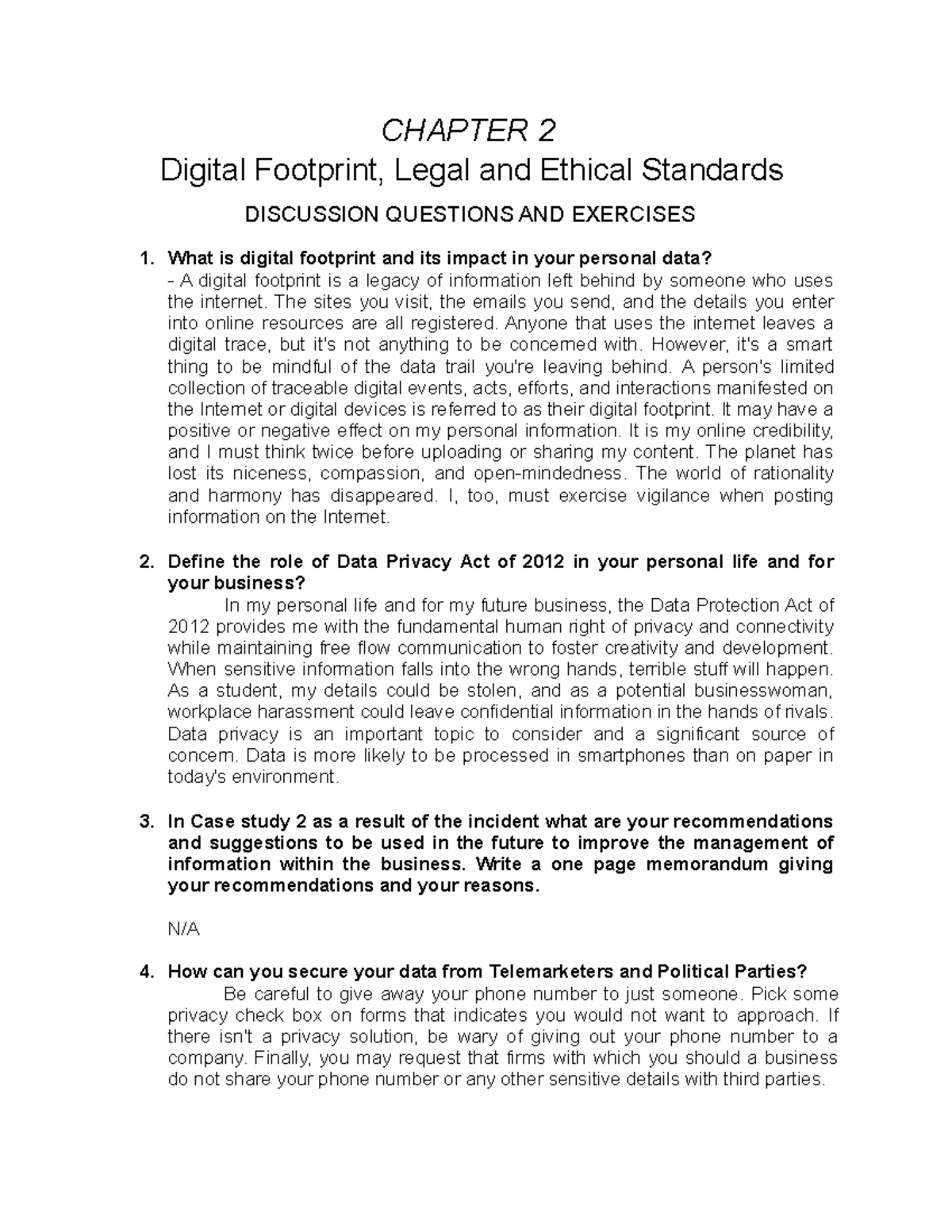 Chapter 2 - notes - CHAPTER 2 Digital Footprint, Legal and Ethical ...