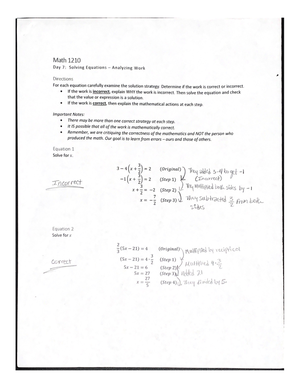 Directions - Algebra practice problems. Quiz Prep. - MATH 1310 - Studocu