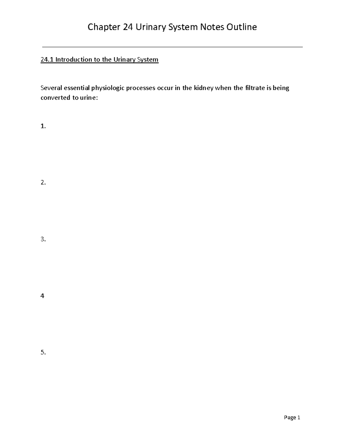 Urinary Outline F24 - notes for stoll - Chapter 24 Urinary System Notes ...