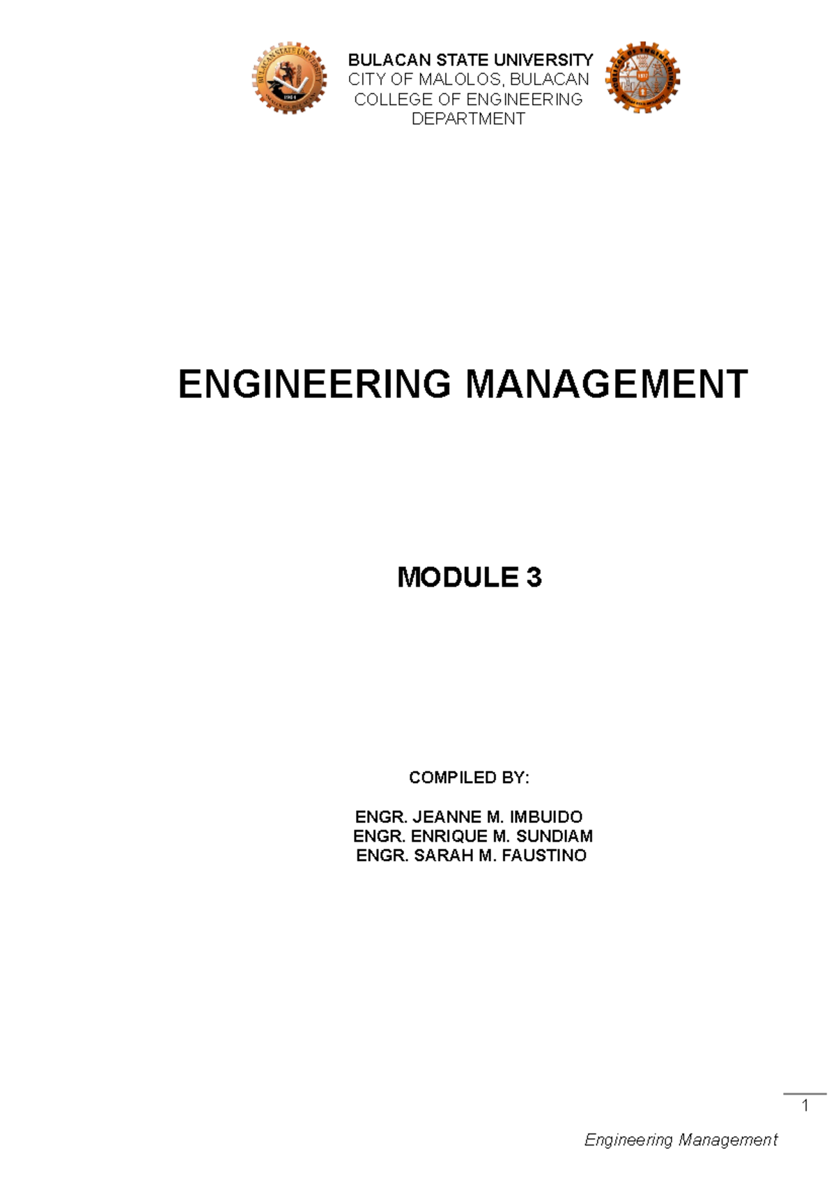 Engineering Management Module 3 - BULACAN STATE UNIVERSITY CITY OF ...