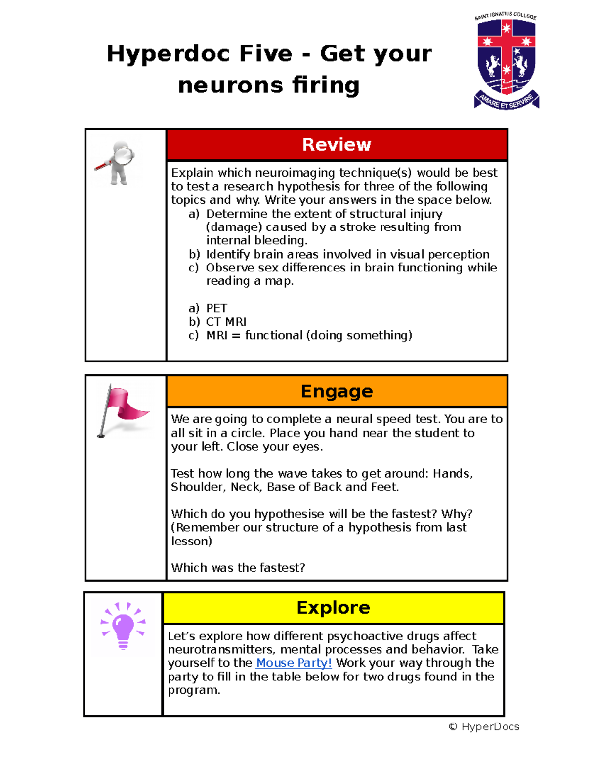 Hyperdoc 5 - practise sheets - Hyperdoc Five - Get your neurons firing ...