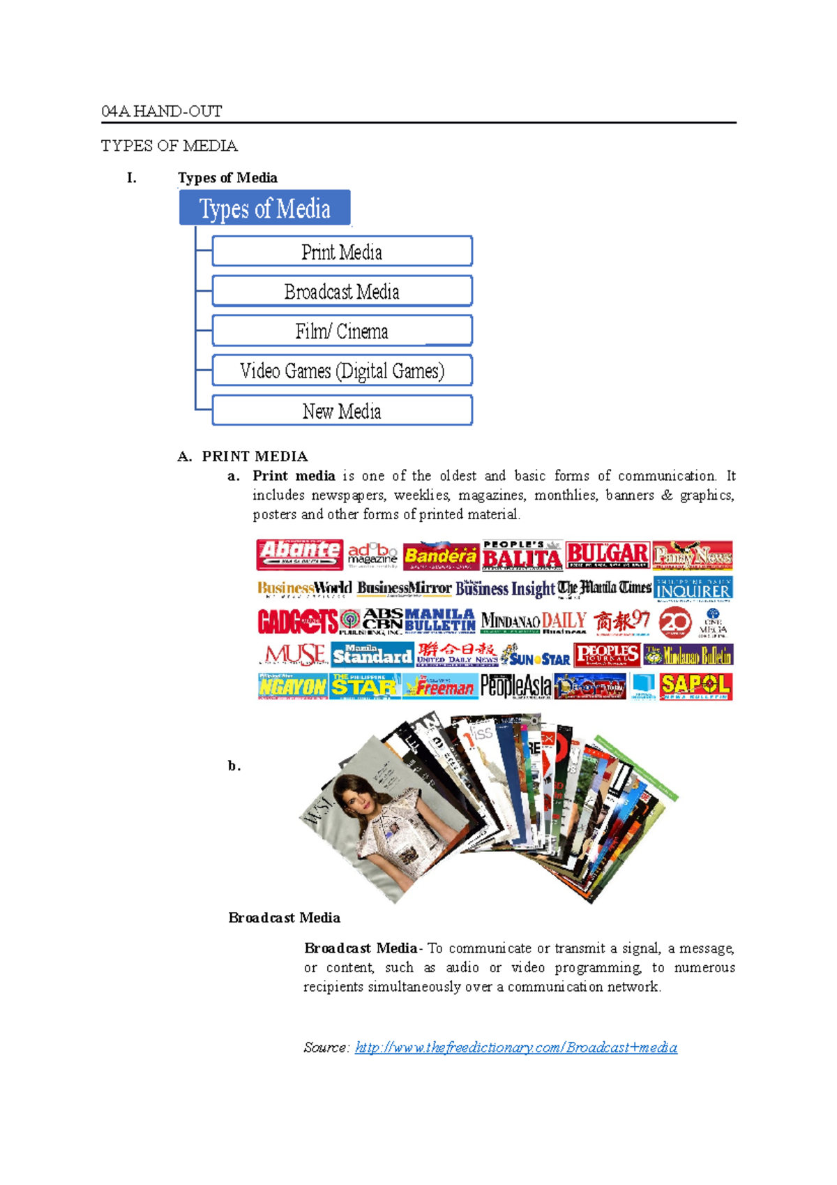 Handout in MIL Subject - 04A HAND-OUT TYPES OF MEDIA I. Types of Media ...