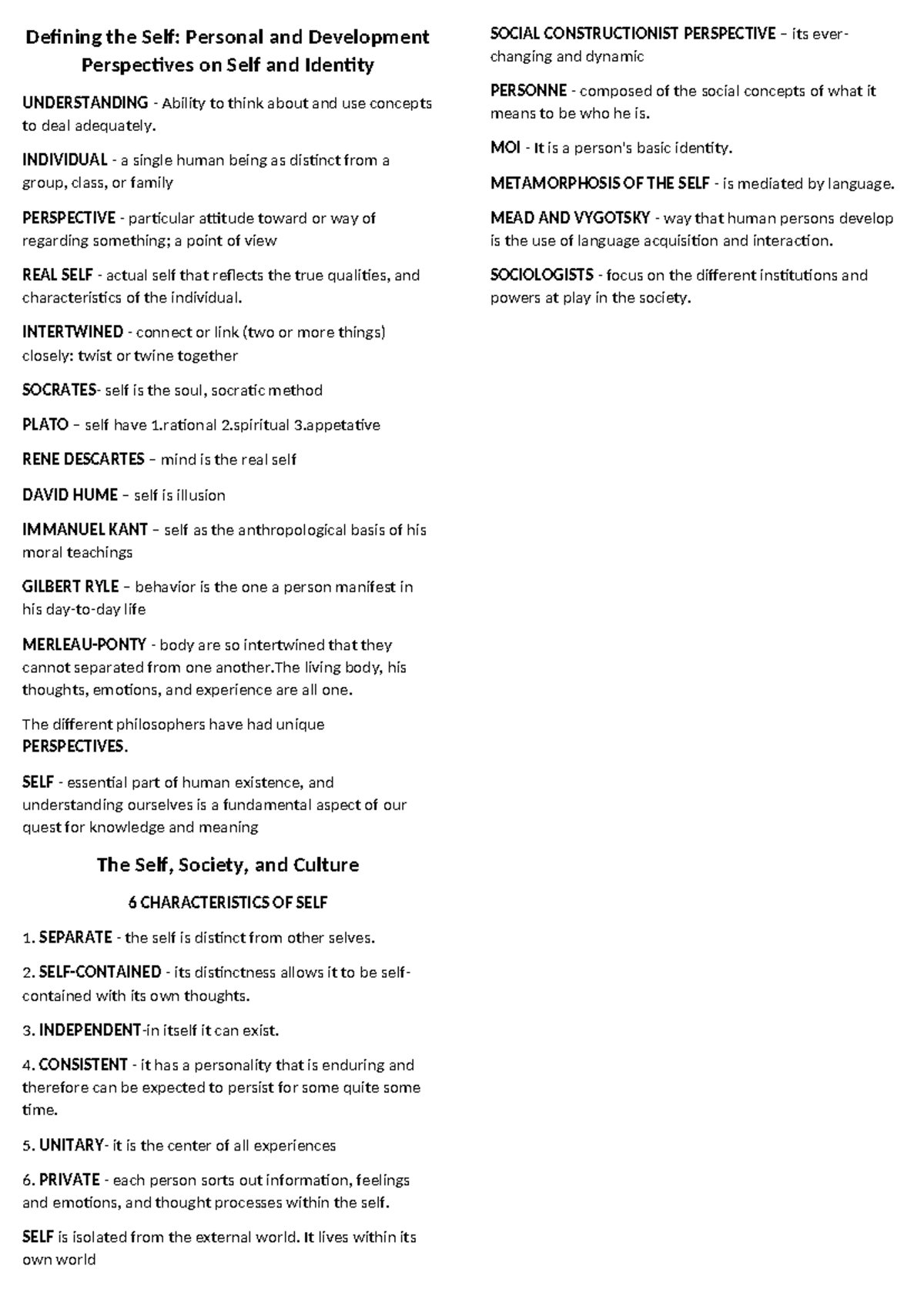 Defining the Self - self - Defining the Self: Personal and Development ...