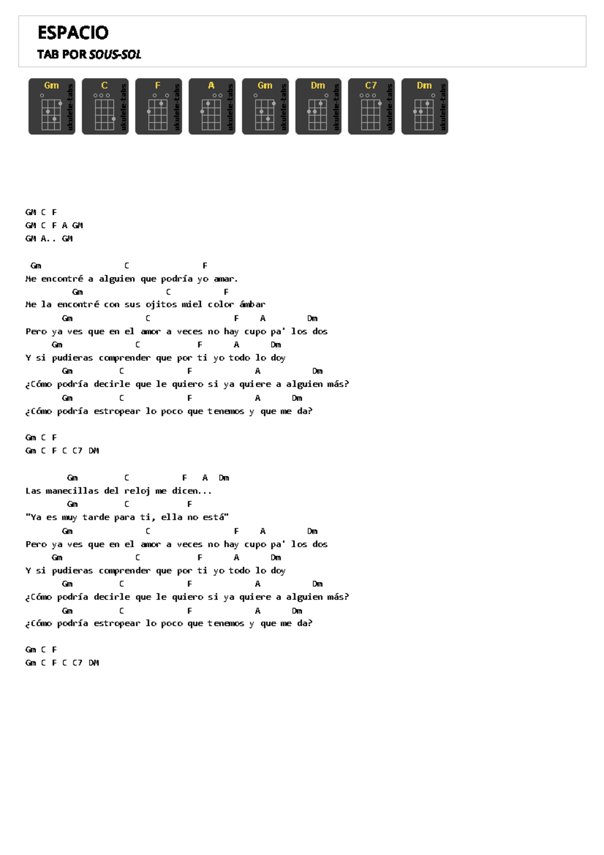 Espacio Tab por Sous-Sol - Ukulele Tabs - ESPACIO TAB POR SOUS-SOL ...