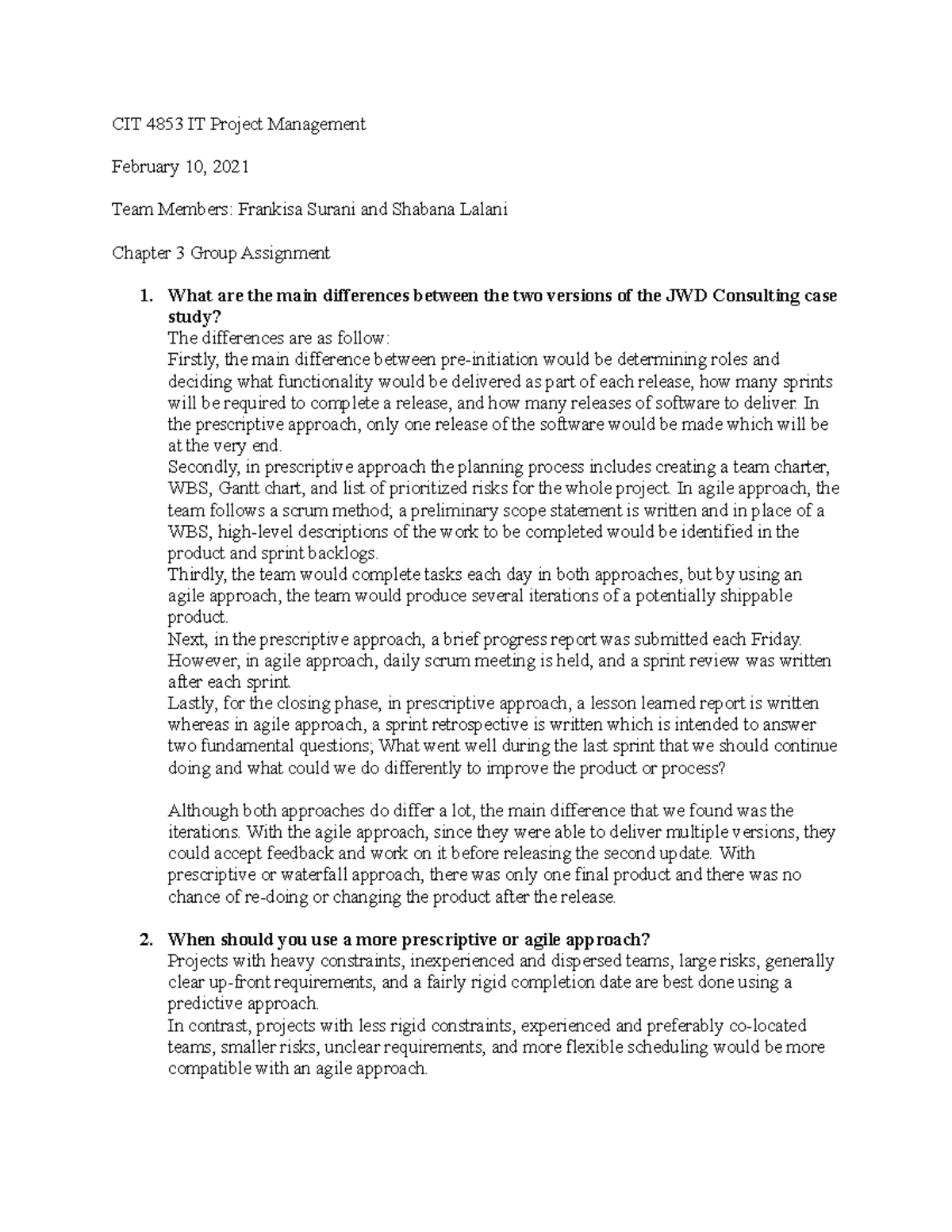 Chapter 3 Assignment - CIT 4853 IT Project Management February 10, 2021 ...