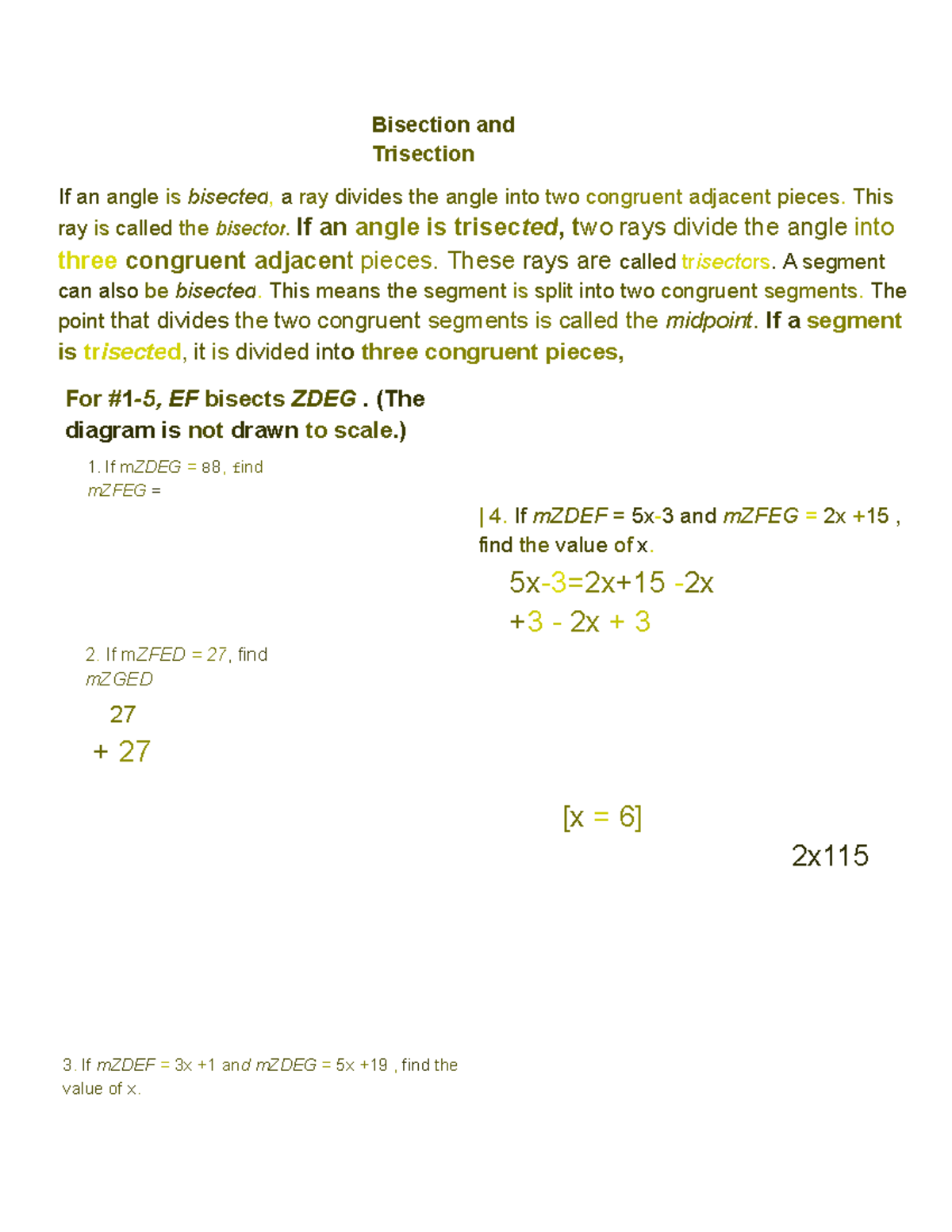 Bisection and Trisection Notes and Worksheet - Bisection and Trisection ...