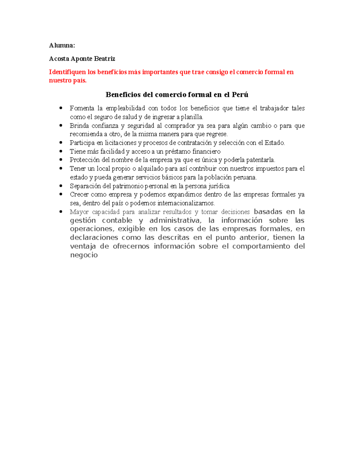 Beneficios DE L Comercio Formal - Alumna: Acosta Aponte Beatriz ...