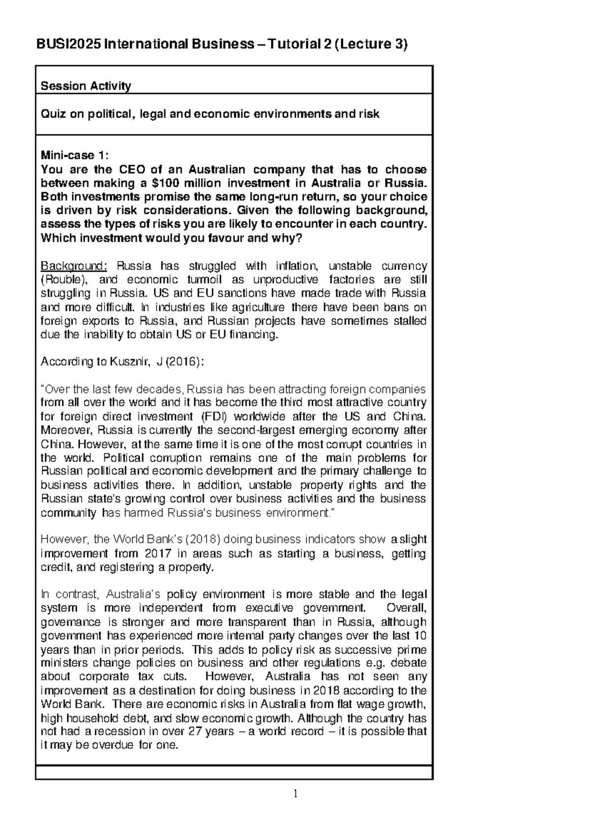 Tutorial 2 Outline - 1 BUSI2025 International Business – Tutorial 2 ...