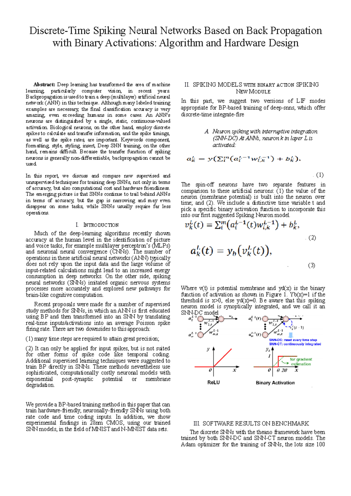 Discrete Time Spiking Neural Networks Discrete Time Spiking Neural Networks Based On Back