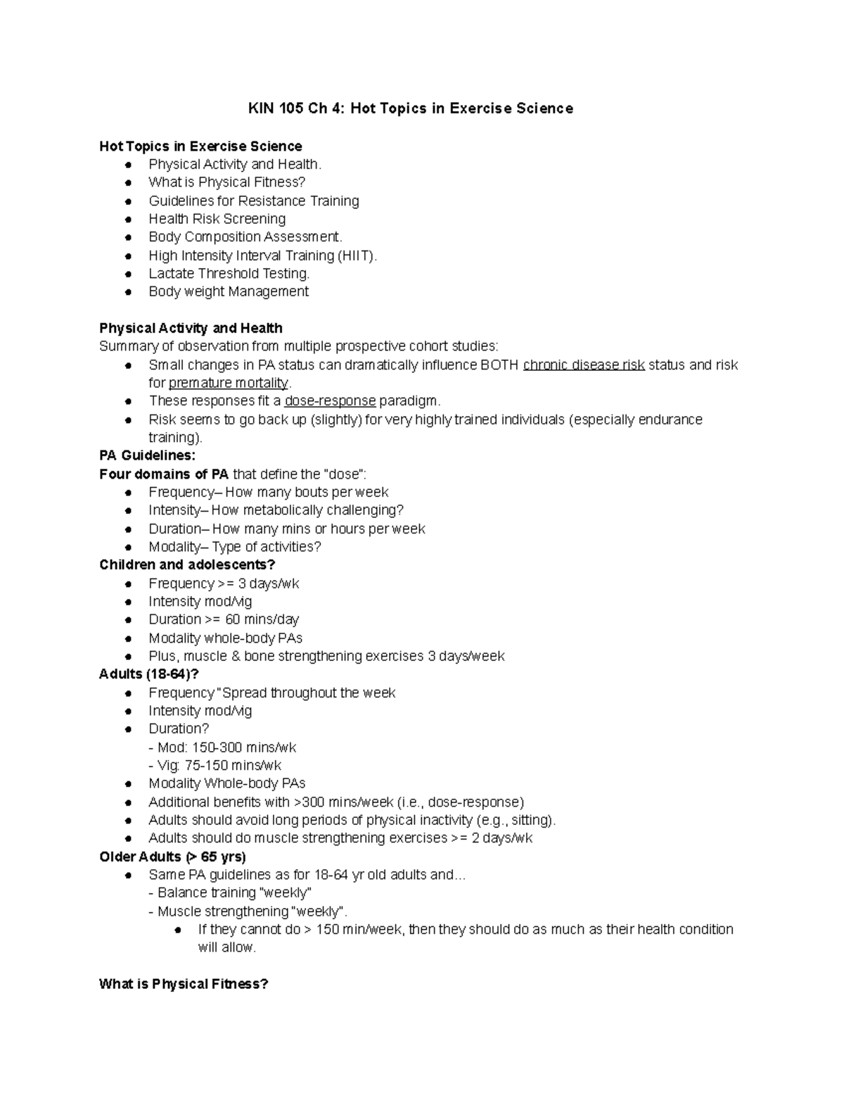 KIN Ch 4 - Chapter 4 notes - KIN 105 Ch 4: Hot Topics in Exercise ...