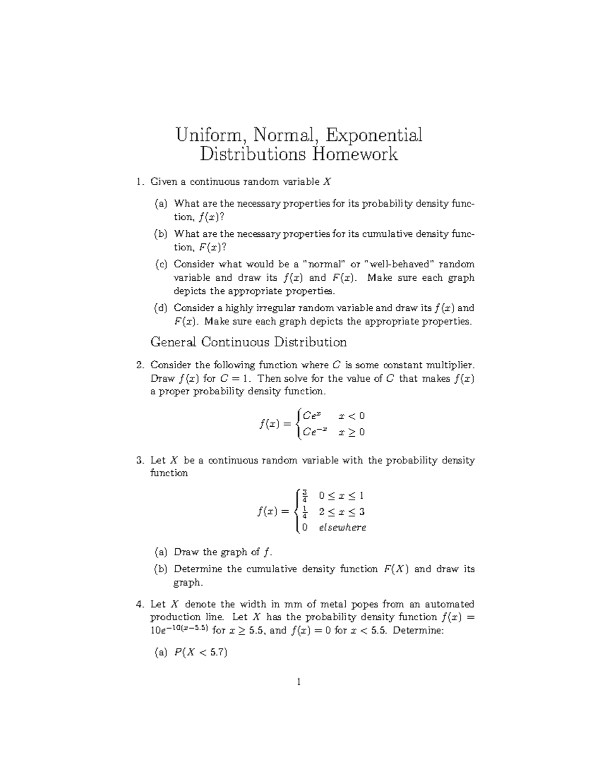 Uniform Normal Exponential Distributions Homework - Studocu