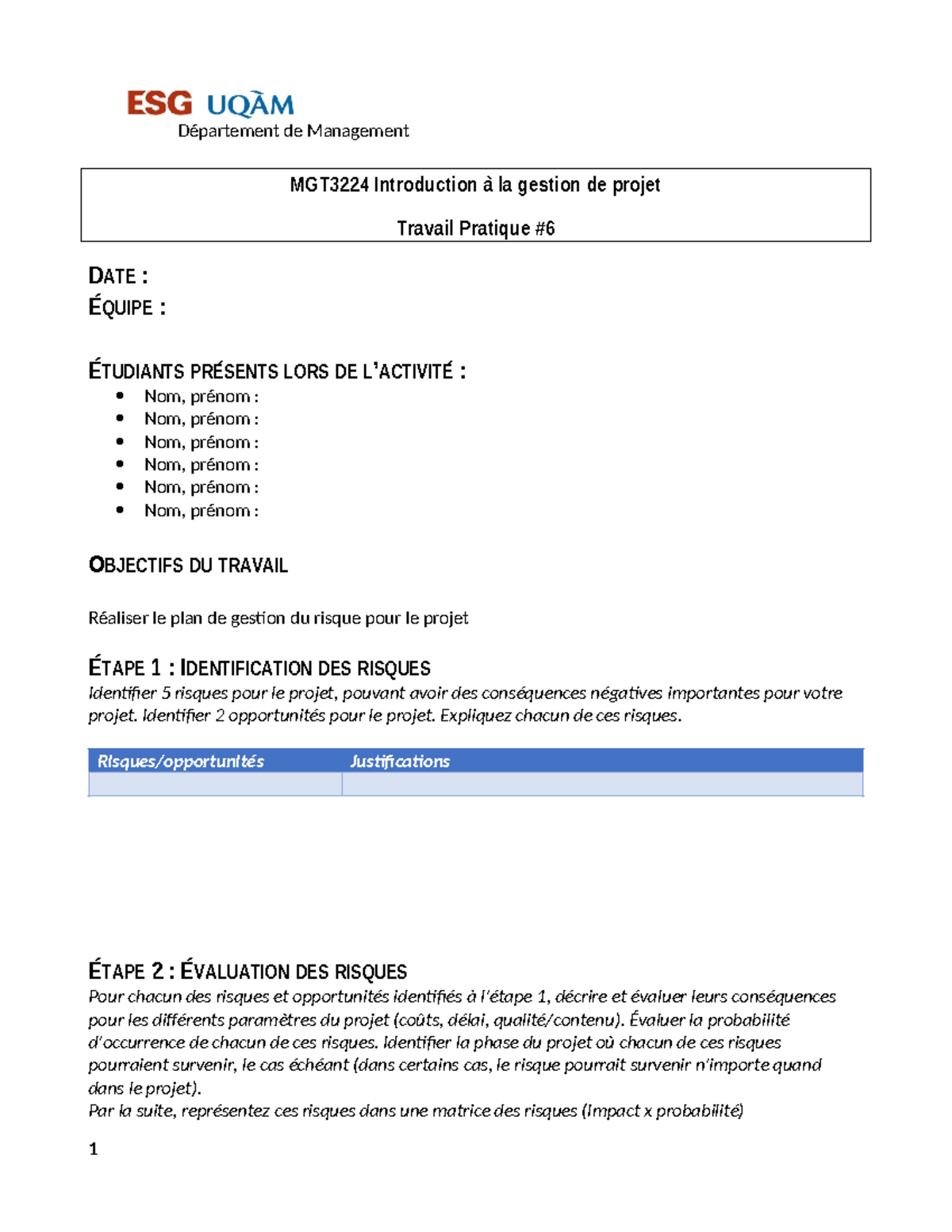 MGT3224 Travail pratique 6 - MGT3224 Introduction à la gestion de ...