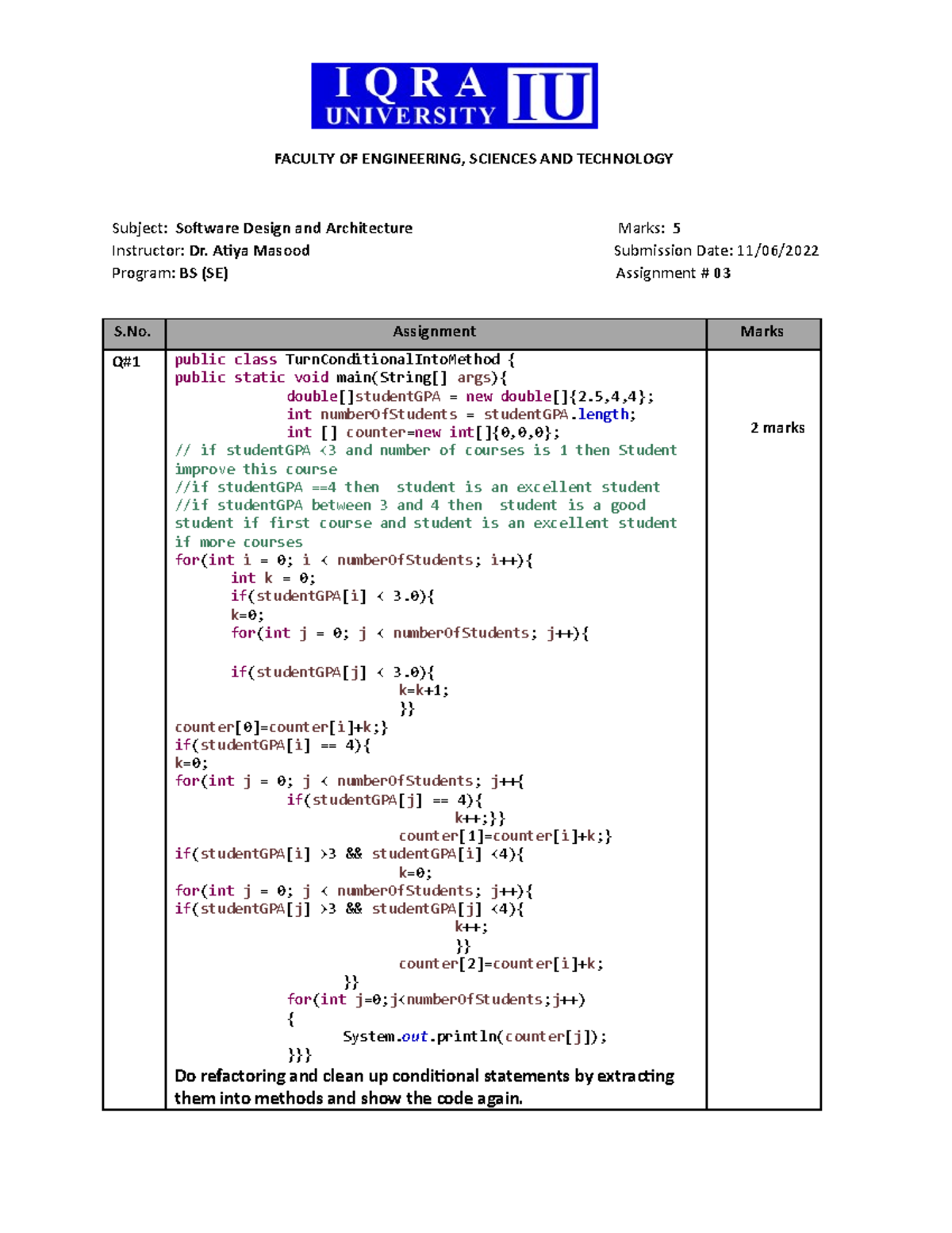 Assignment 03 - the UML one of the design pattern where develop method in the abstract class ...
