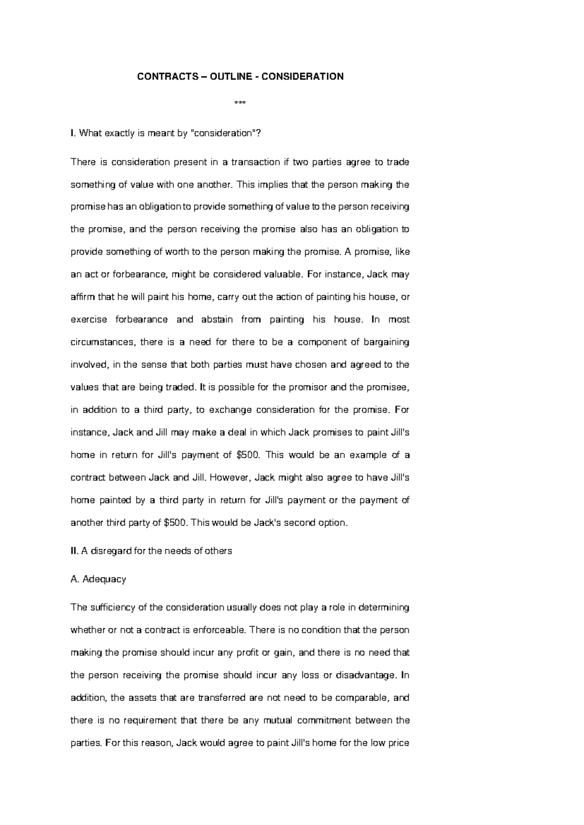CONSIDERATION - Contracts outline - OVERVIEW + CLASS NOTES - CONTRACTS ...