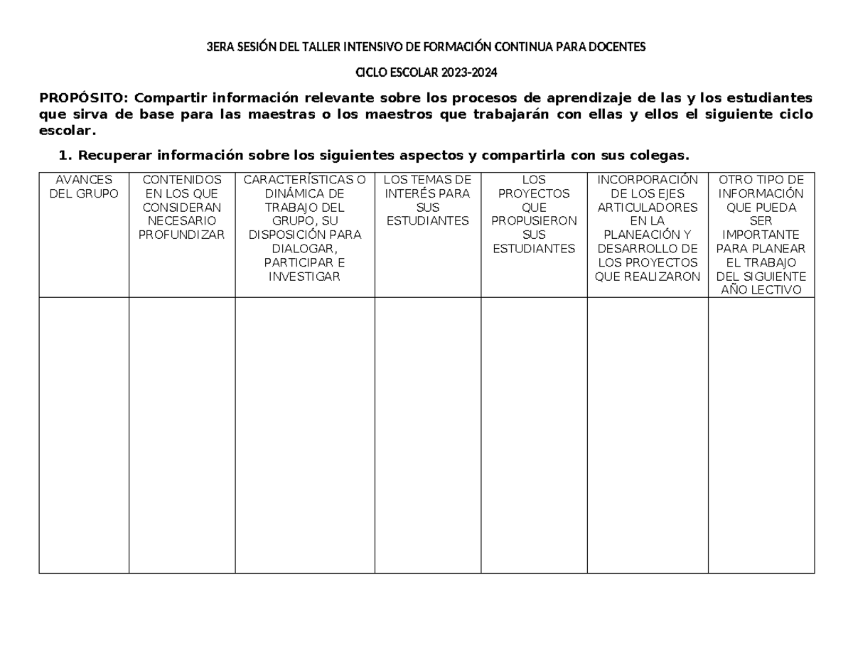 Productos de tercera sesión - 3ERA SESIÓN DEL TALLER INTENSIVO DE ...