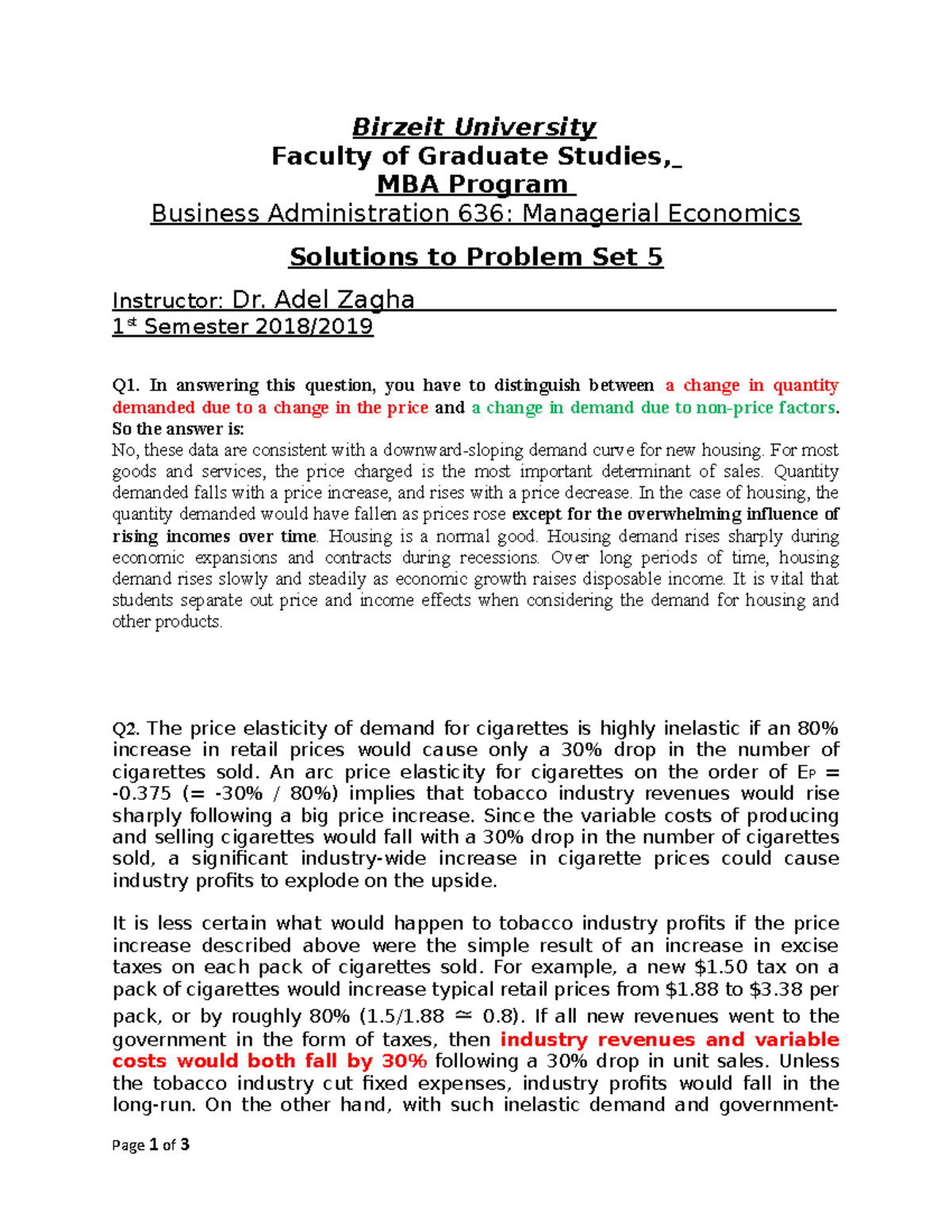 Solution to HWA #5 - Birzeit University Faculty of Graduate Studies, MBA Program Business - Studocu